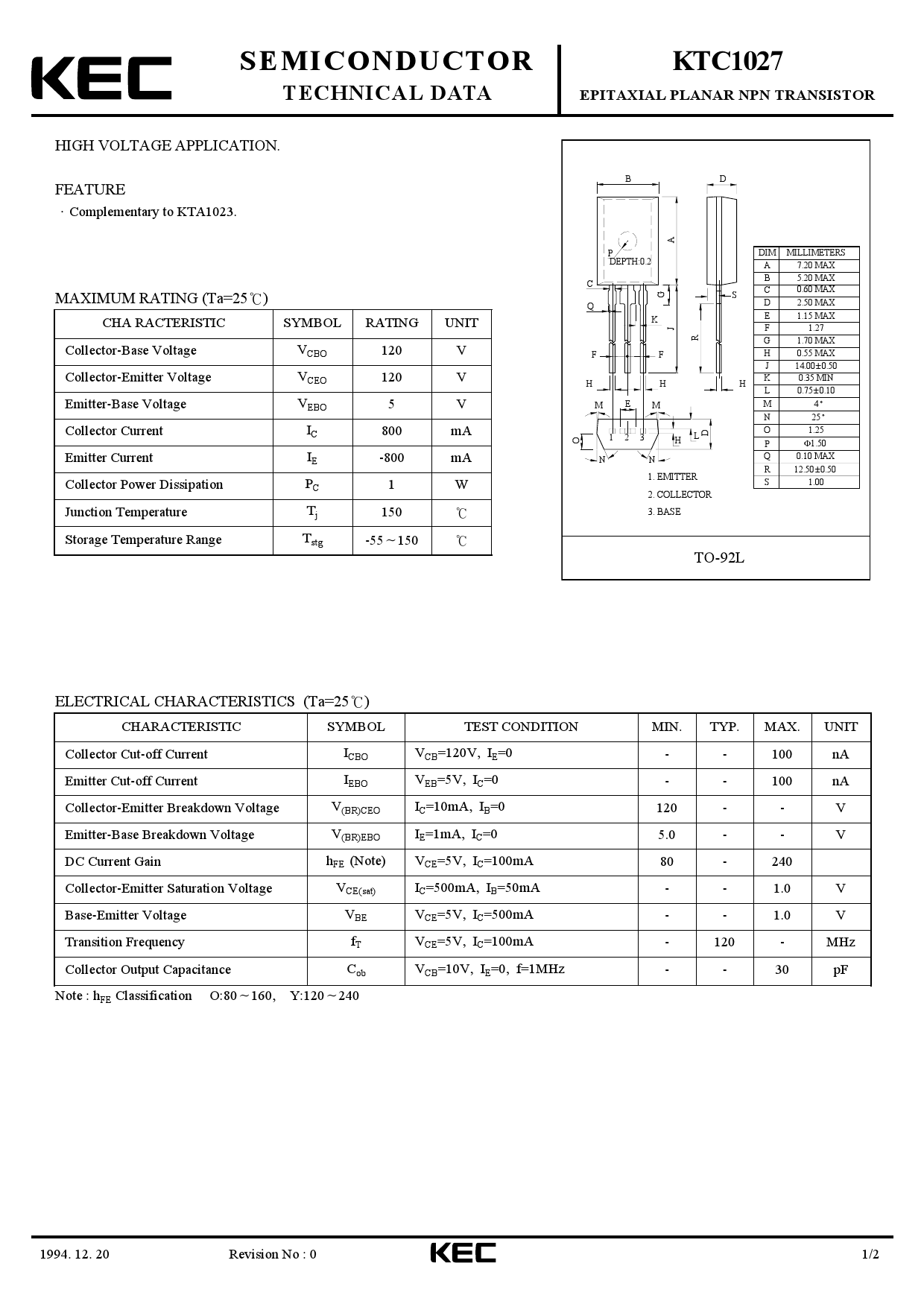 KTC1027-Y-AT/P_（KEC）KTC1027-Y-AT/P中文资料_价格_PDF手册-立创电子商城