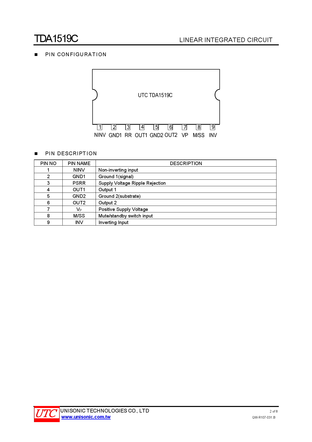 TDA1519CL-H09-B-T_（UTC(友顺)）TDA1519CL-H09-B-T中文资料_价格_PDF手册-立创电子商城