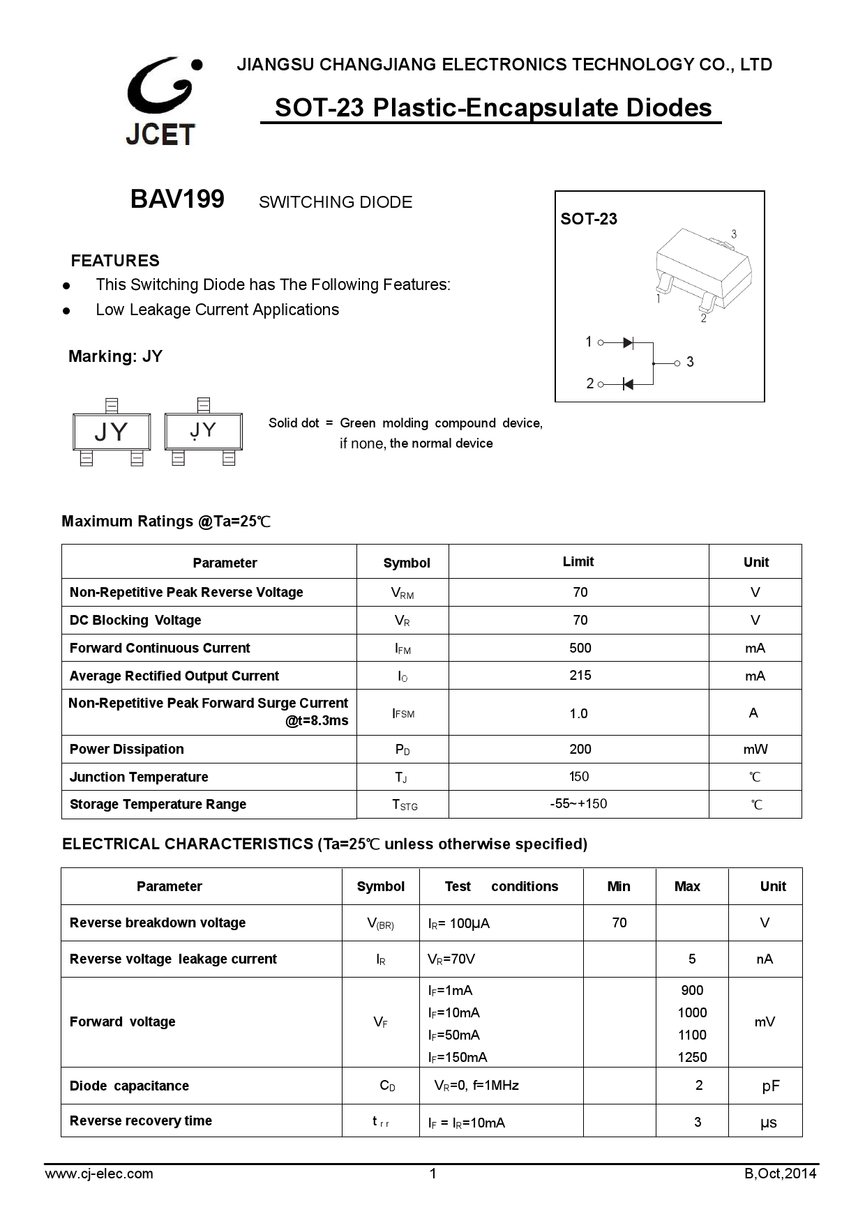 BAV199_（CJ（江苏长电/长晶））BAV199中文资料_价格_PDF手册-立创电子商城