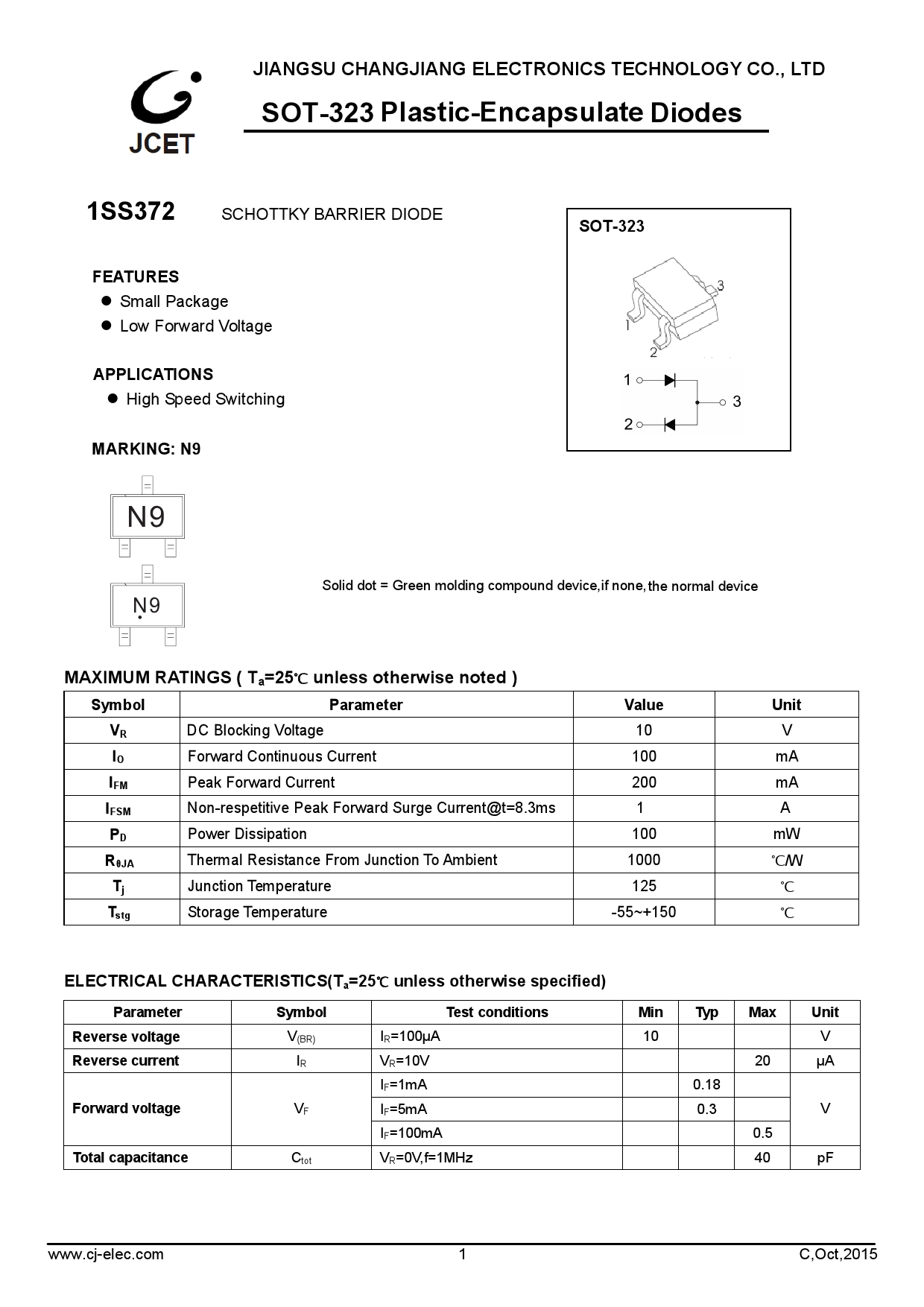 1SS372_（CJ(江苏长电/长晶)）1SS372中文资料_价格_PDF手册-立创电子商城