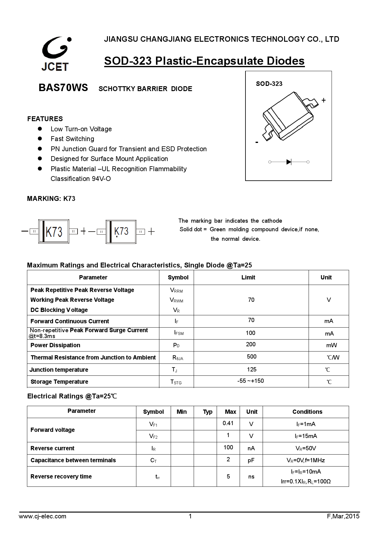 BAS70WS_（CJ(江苏长电/长晶)）BAS70WS中文资料_价格_PDF手册-立创电子商城