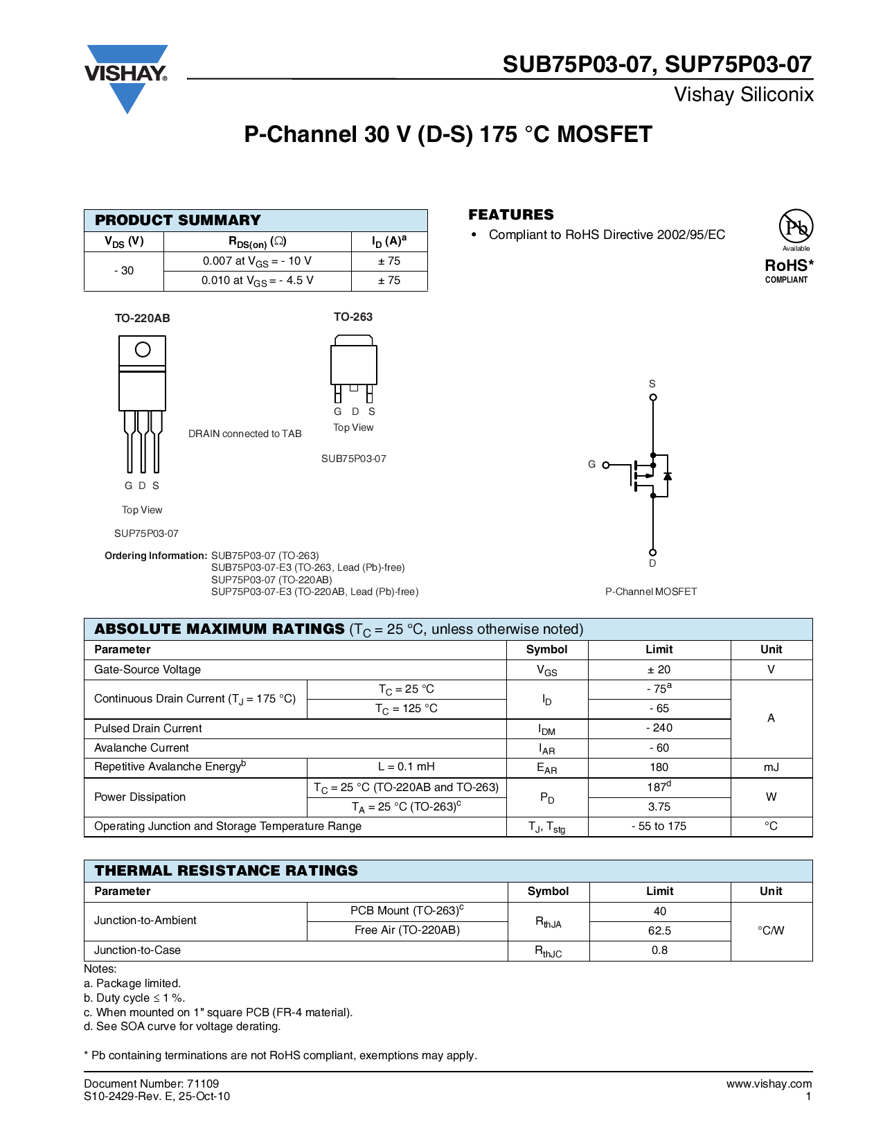 SUP75P03-07-E3_（VISHAY(威世)）SUP75P03-07-E3中文资料_价格_PDF手册-立创电子商城