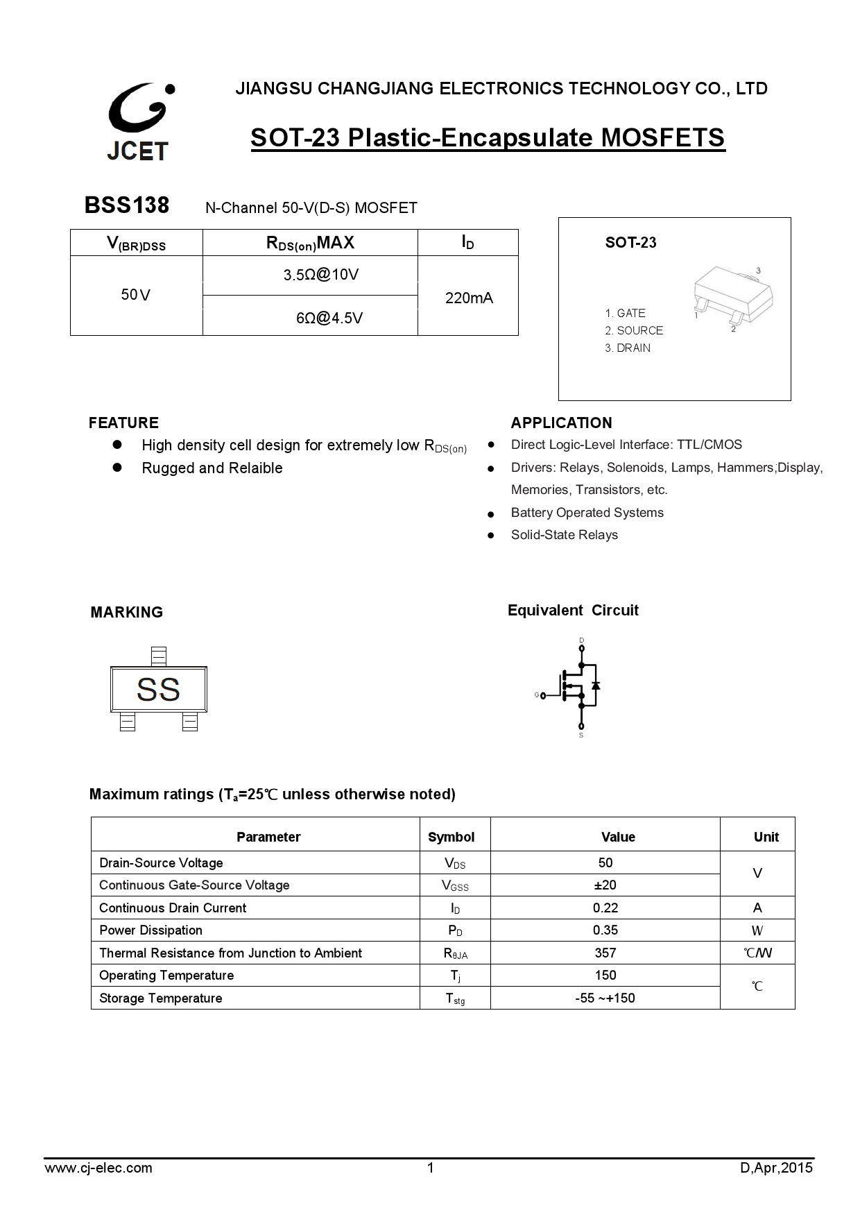 BSS138_（CJ(江苏长电/长晶)）BSS138中文资料_价格_PDF手册-立创电子商城