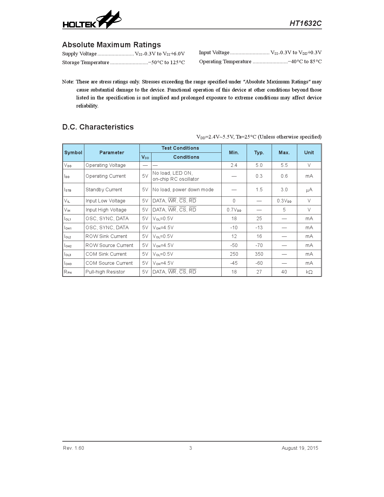 HT1632C_（HOLTEK(合泰/盛群)）HT1632C中文资料_价格_PDF手册-立创电子商城
