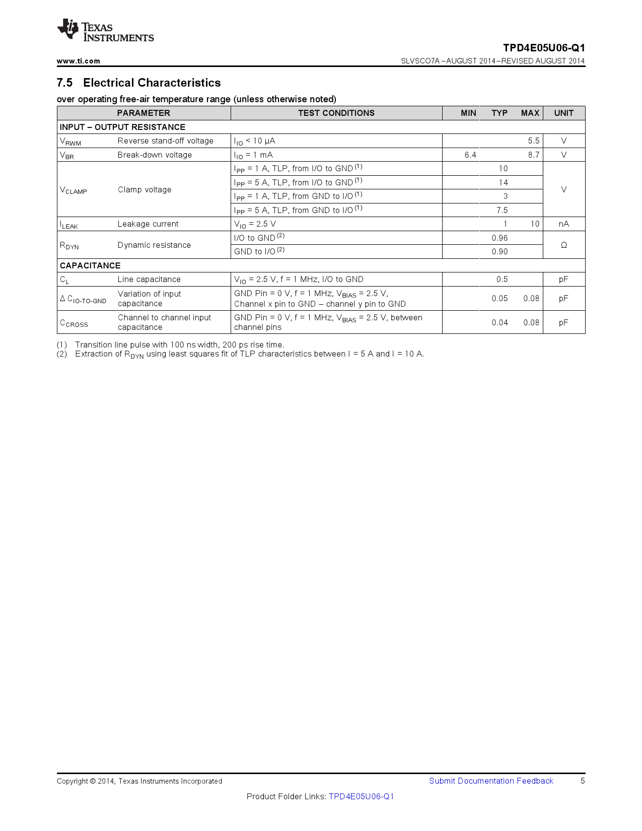 TPD4E05U06QDQARQ1_（TI(德州仪器)）TPD4E05U06QDQARQ1中文资料_价格_PDF手册-立创电子商城