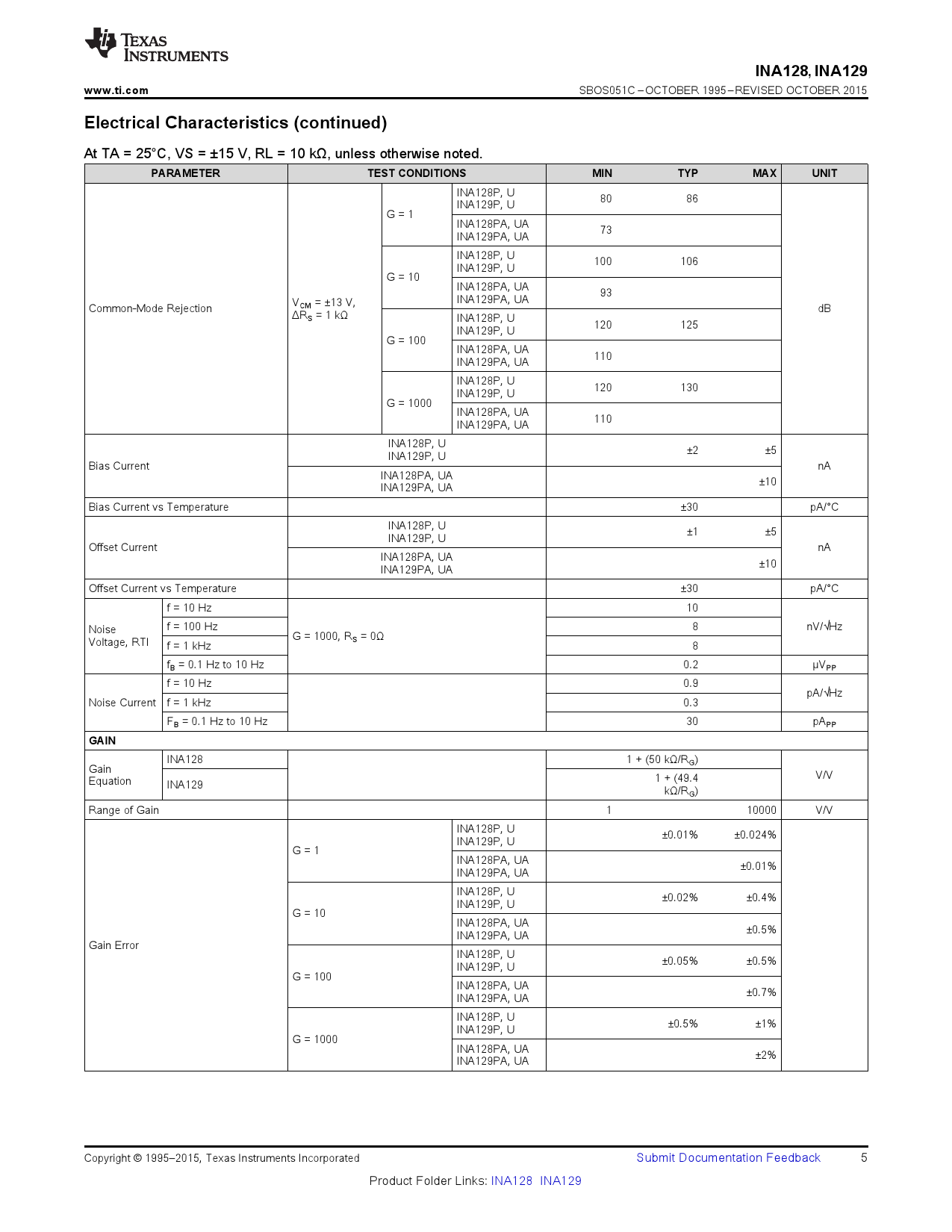 INA128UA/2K5_（TI(德州仪器)）INA128UA/2K5中文资料_价格_PDF手册-立创电子商城