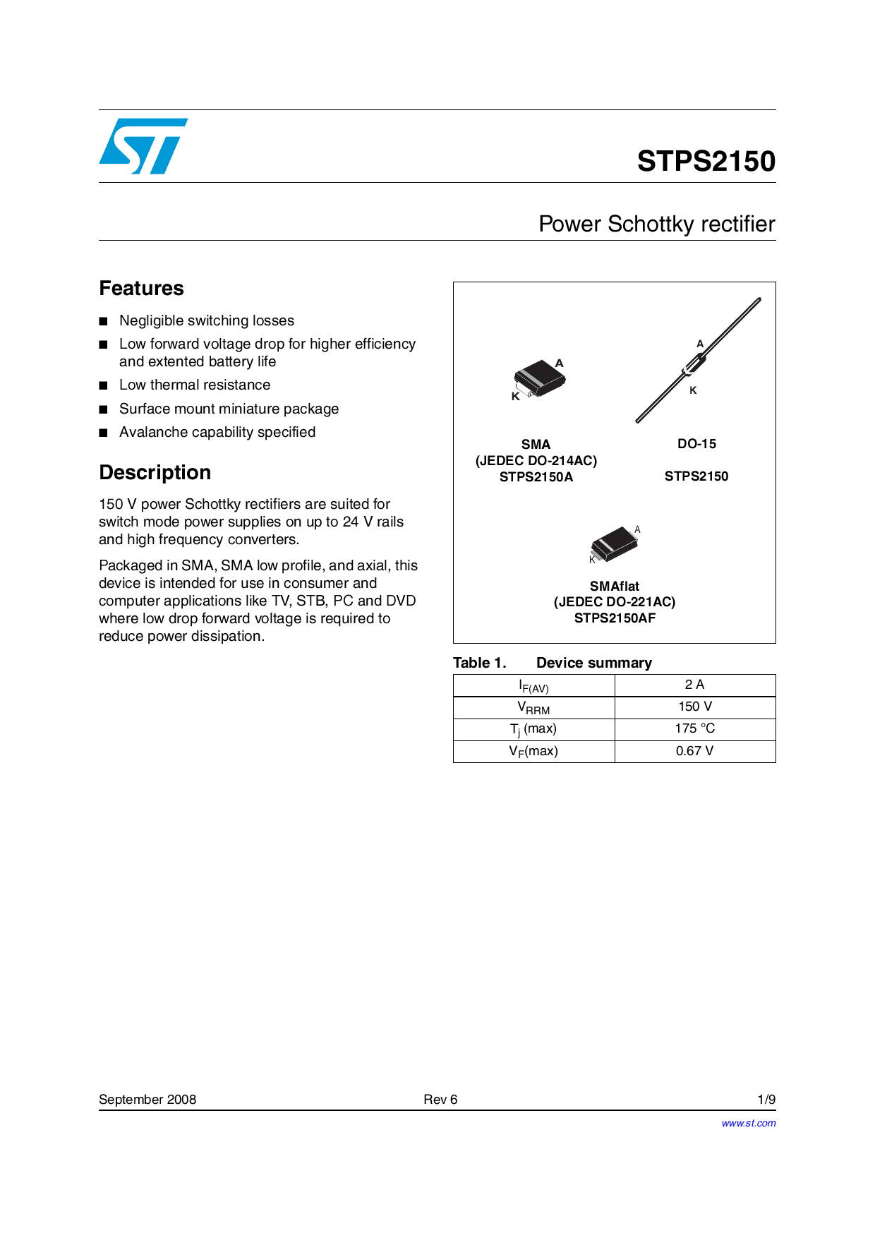 STPS2150A_（ST(意法半导体)）STPS2150A中文资料_价格_PDF手册-立创电子商城