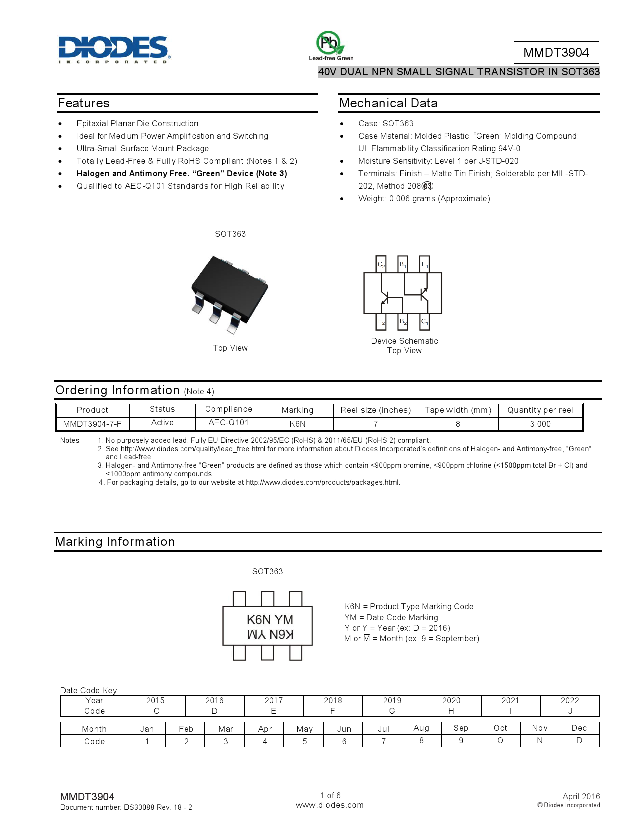 MMDT3904-7-F_（DIODES(美台)）MMDT3904-7-F中文资料_价格_PDF手册-立创电子商城