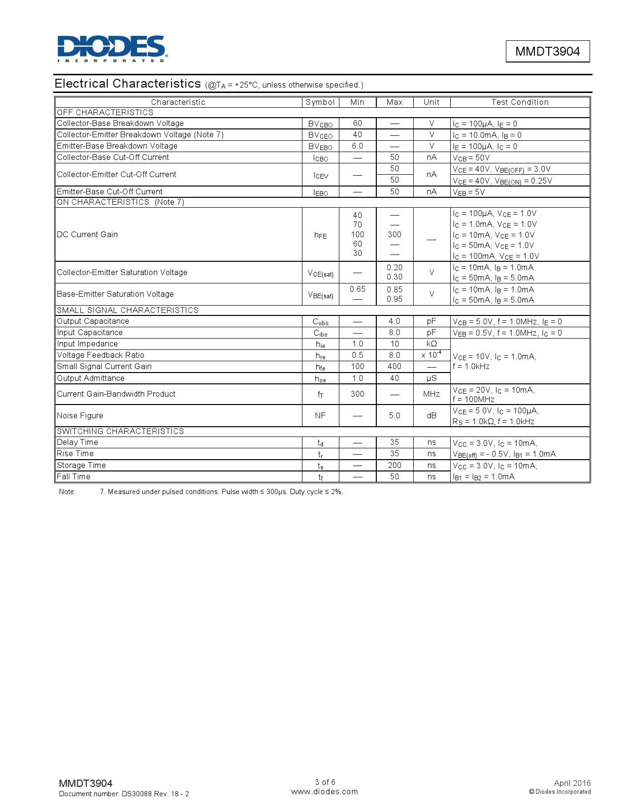 MMDT3904-7-F_（DIODES(美台)）MMDT3904-7-F中文资料_价格_PDF手册-立创电子商城