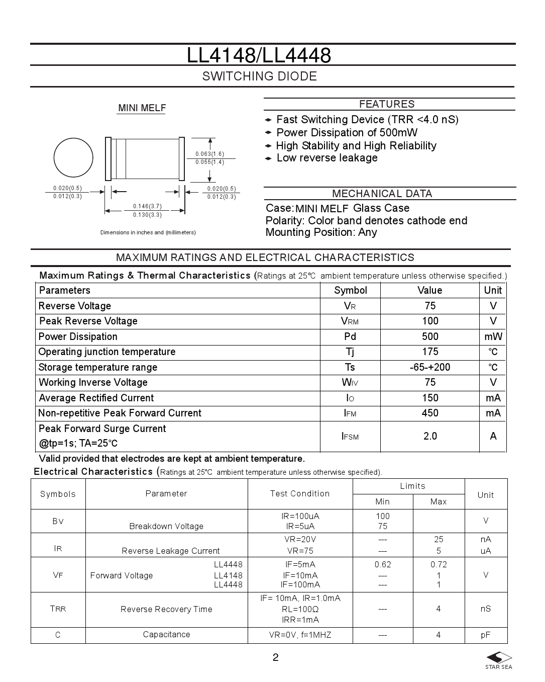 LL4148_（星海）LL4148中文资料_价格_PDF手册-立创电子商城