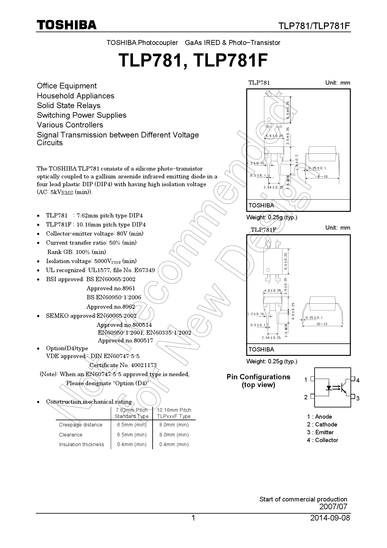 TLP781(GB,F)_（TOSHIBA(东芝)）TLP781(GB,F)中文资料_价格_PDF手册-立创电子商城