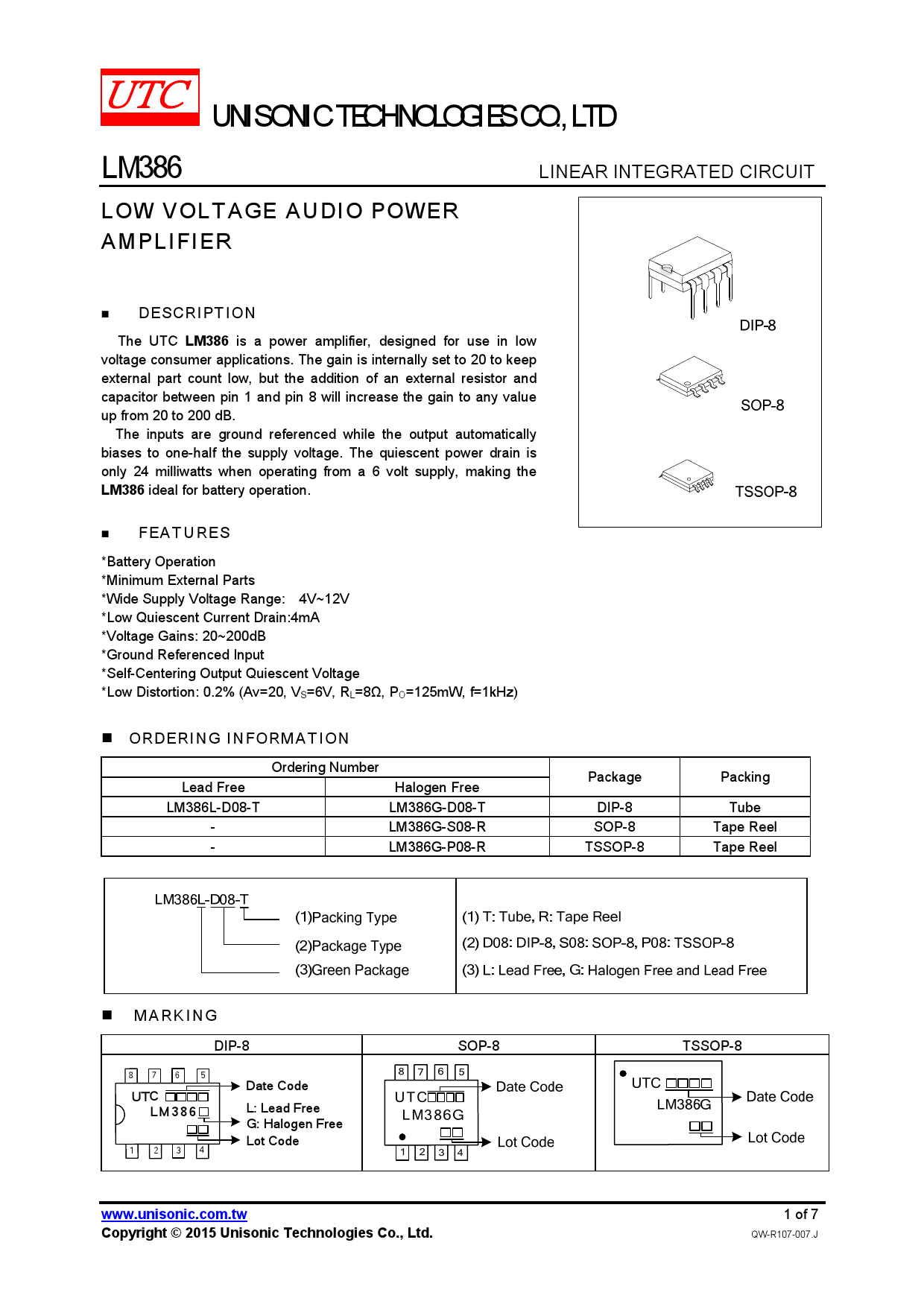LM386G-S08-R_（UTC(友顺)）LM386G-S08-R中文资料_价格_PDF手册-立创电子商城