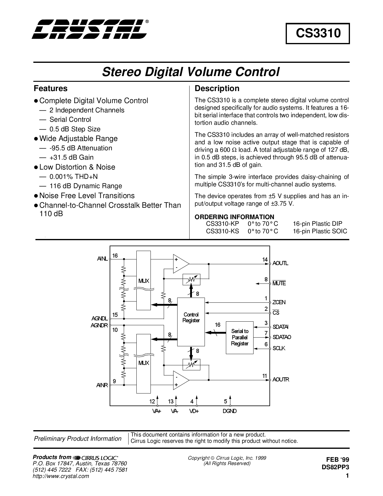 CS3310_（Cirrus Logic(凌云)）CS3310中文资料_价格_PDF手册-立创电子商城