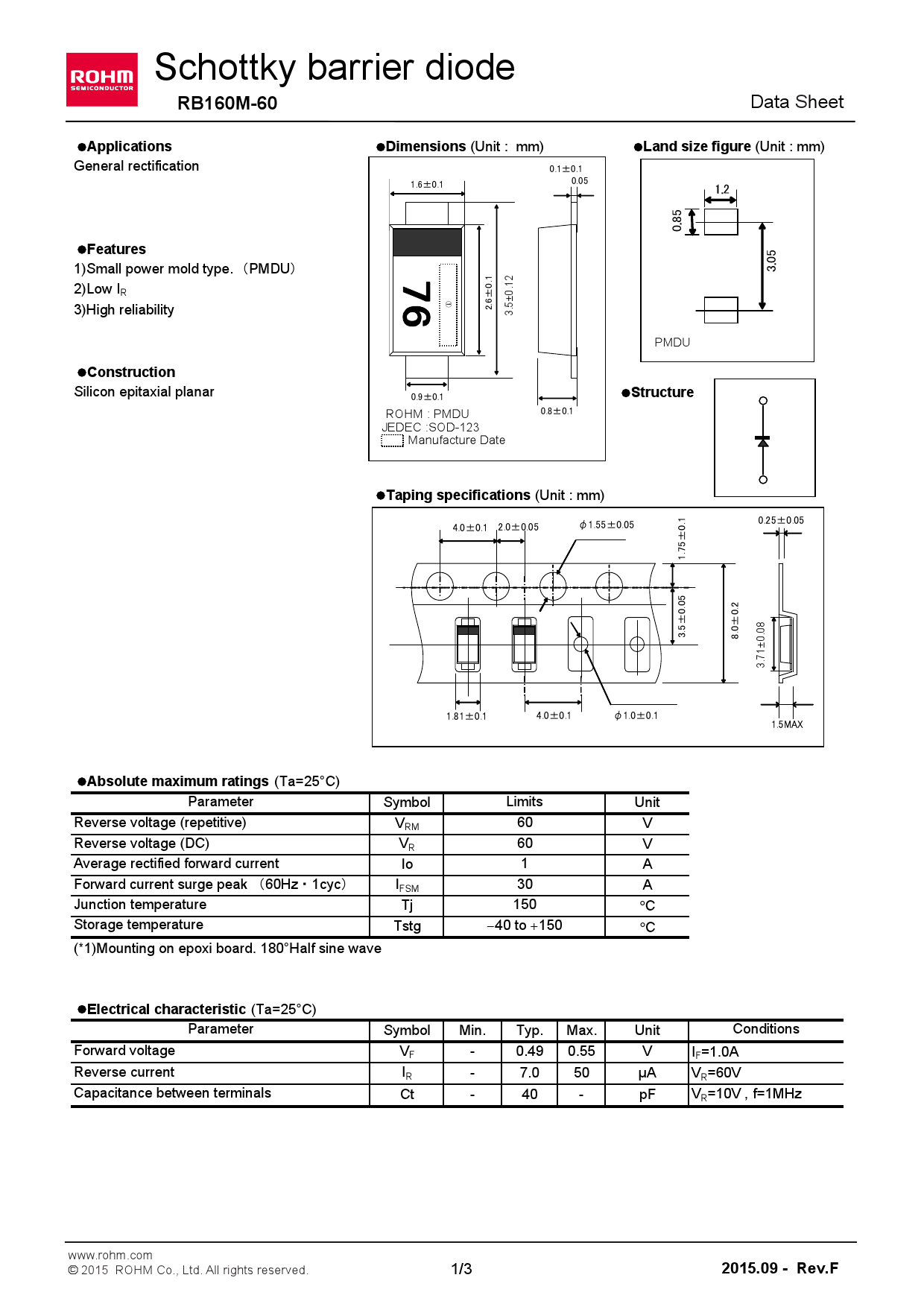 RB160M-60TR_（ROHM(罗姆)）RB160M-60TR中文资料_价格_PDF手册-立创电子商城