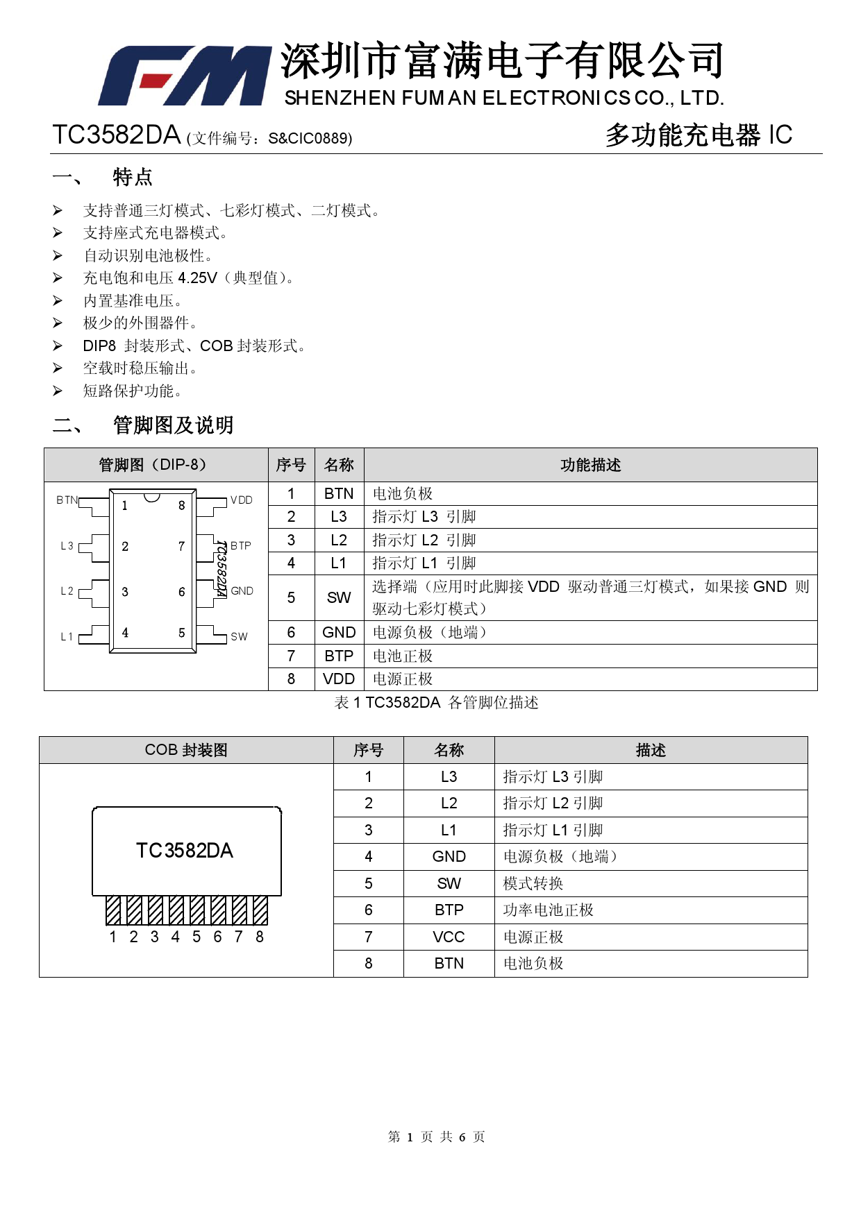 TC3582DA_（FM(富满)）TC3582DA中文资料_价格_PDF手册-立创电子商城