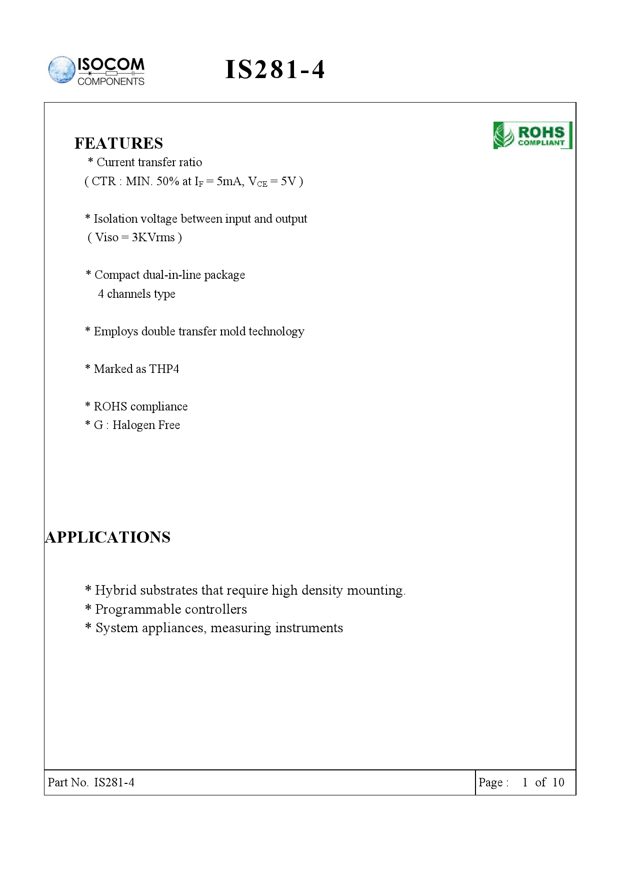 IS281-4_（ISOCOM(英国安数光)）IS281-4中文资料_价格_PDF手册-立创电子商城