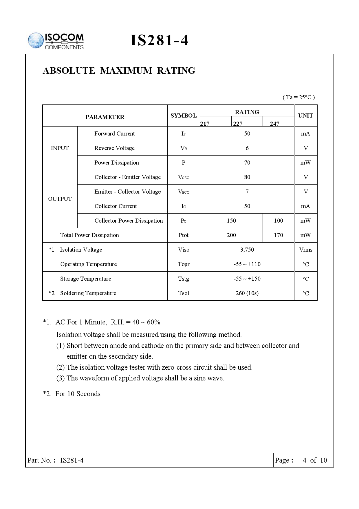 IS281-4_（ISOCOM(英国安数光)）IS281-4中文资料_价格_PDF手册-立创电子商城