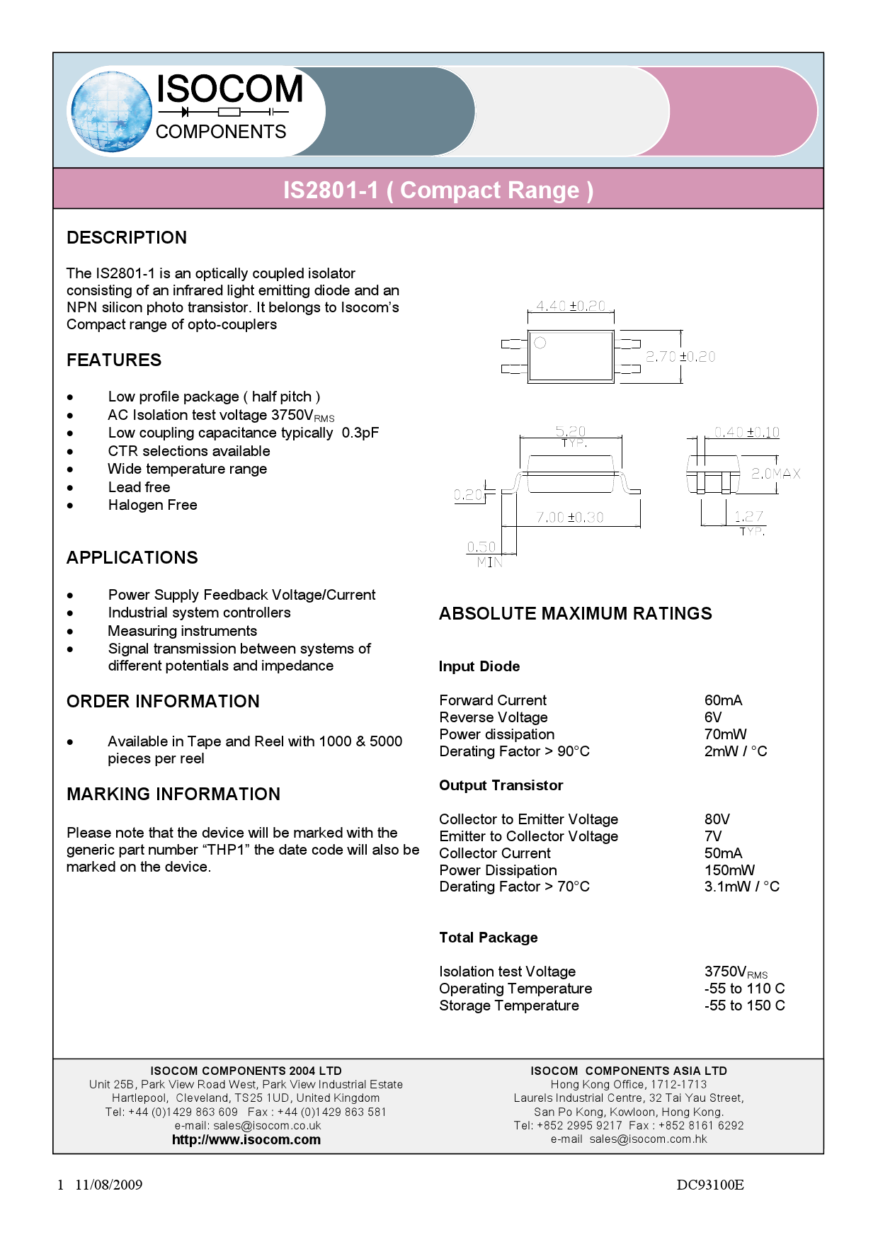 IS2801-1_（ISOCOM(英国安数光)）IS2801-1中文资料_价格_PDF手册-立创电子商城