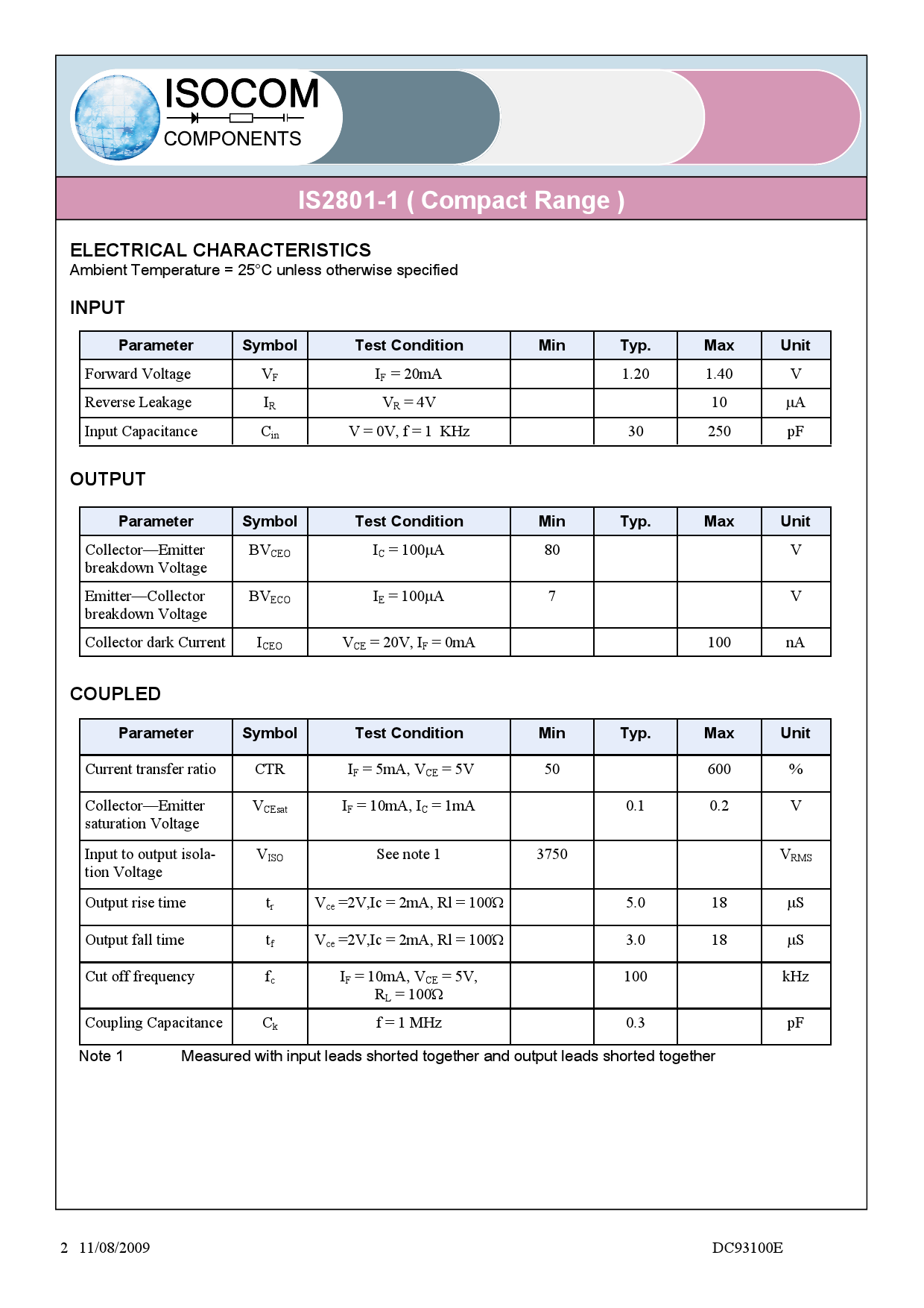 IS2801-1_（ISOCOM(英国安数光)）IS2801-1中文资料_价格_PDF手册-立创电子商城