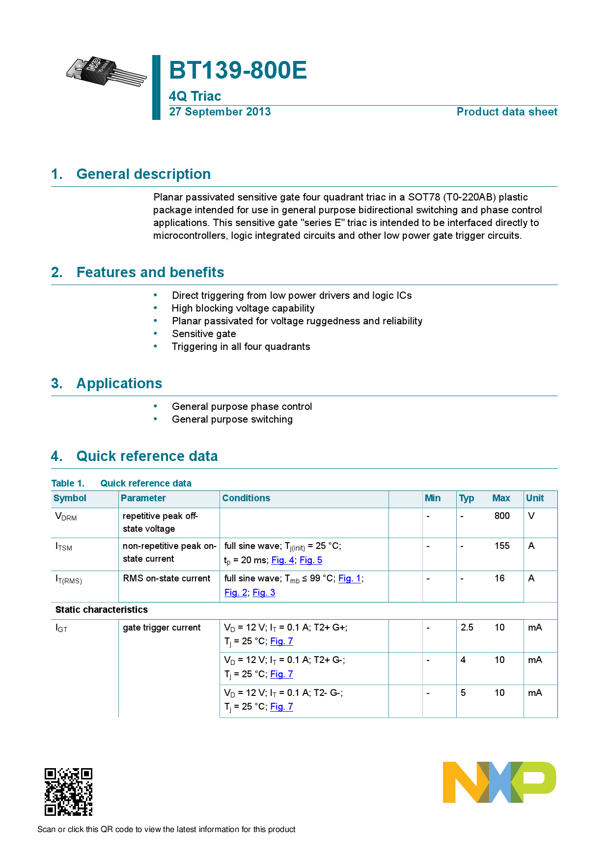 BT139-800E,127_（WeEn(瑞能)）BT139-800E,127中文资料_价格_PDF手册-立创电子商城