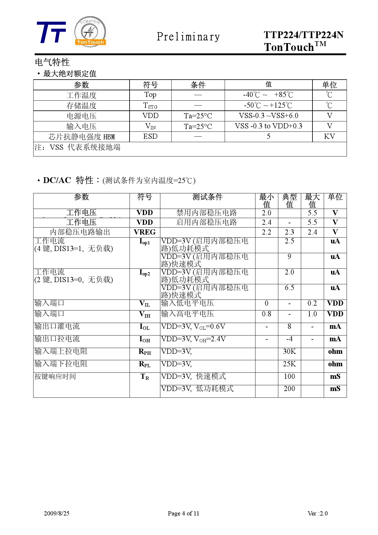 TTP224N-BSB_（TONTEK(台湾通泰)）TTP224N-BSB中文资料_价格_PDF手册-立创电子商城