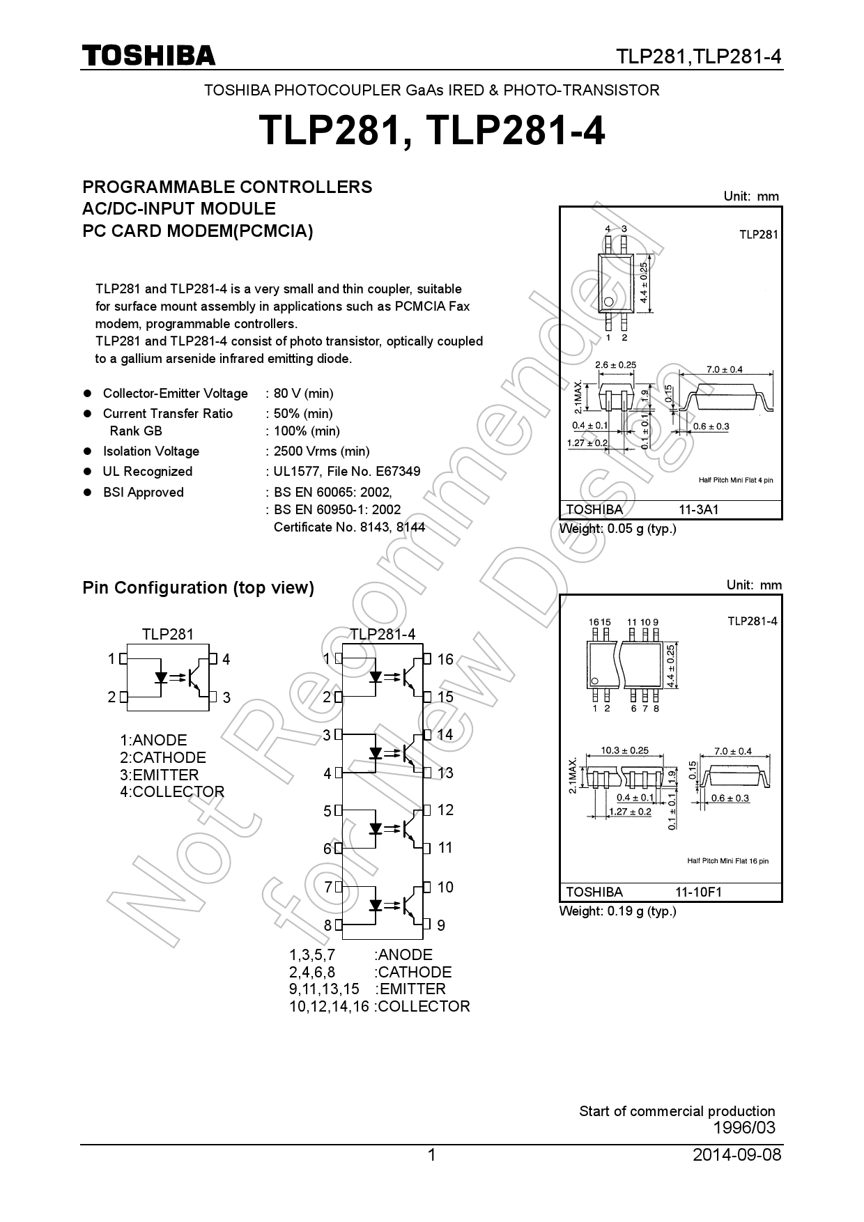 TLP281-4(GB-TP,J,F_（TOSHIBA(东芝)）TLP281-4(GB-TP,J,F中文资料_价格_PDF手册-立创电子商城