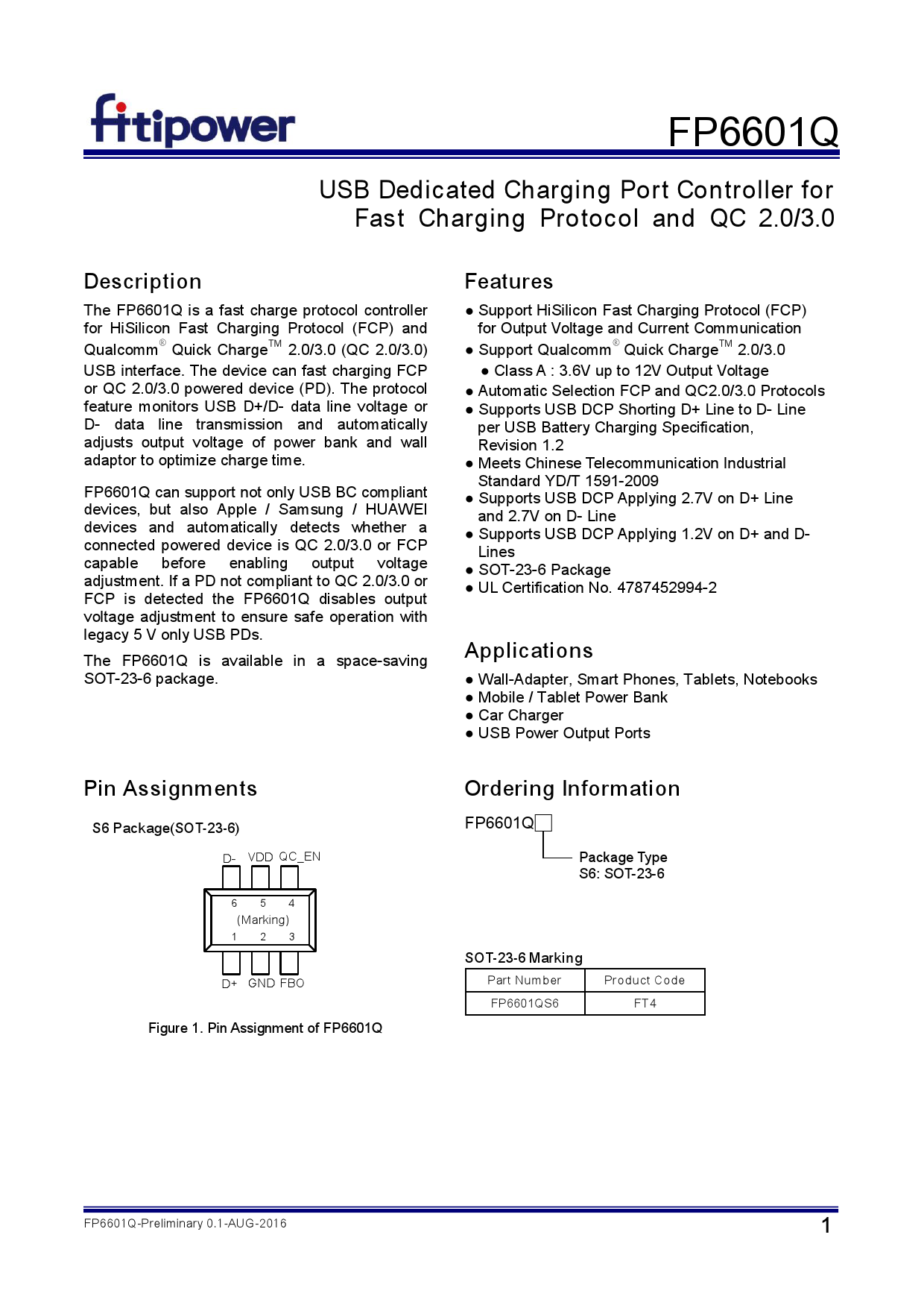 FP6601QS6_（FITIPOWER(天钰)）FP6601QS6中文资料_价格_PDF手册-立创电子商城