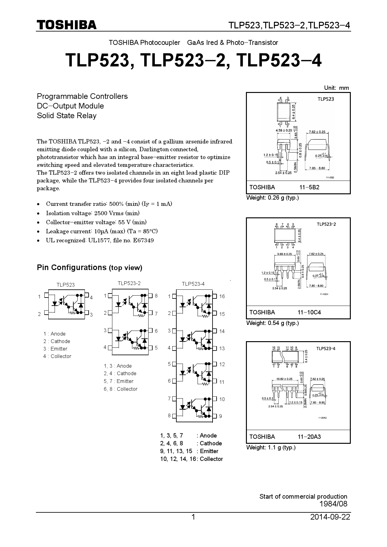 TLP523(F)_（TOSHIBA(东芝)）TLP523(F)中文资料_价格_PDF手册-立创电子商城