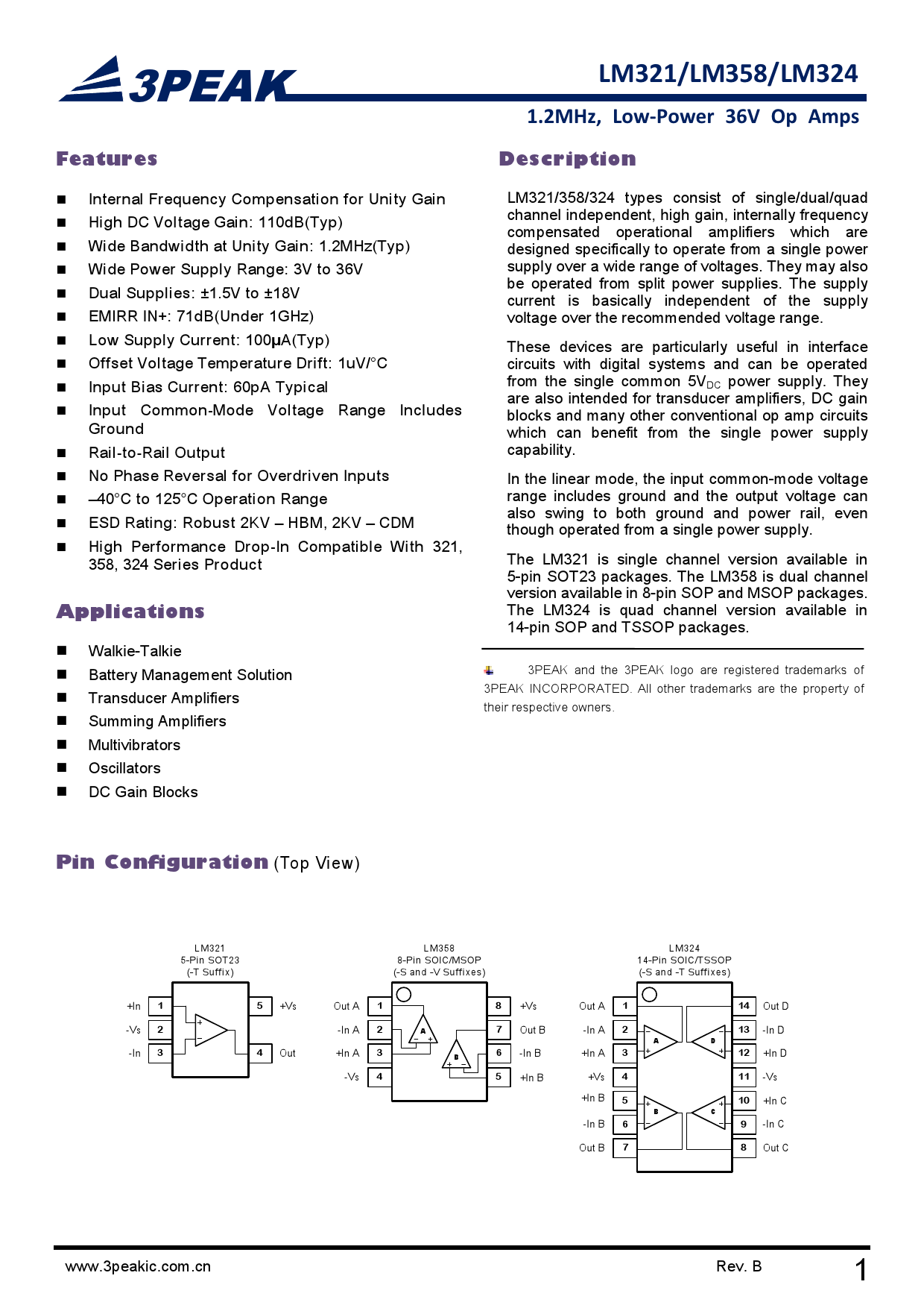 LM321-TR_（3PEAK）LM321-TR中文资料_价格_PDF手册-立创电子商城