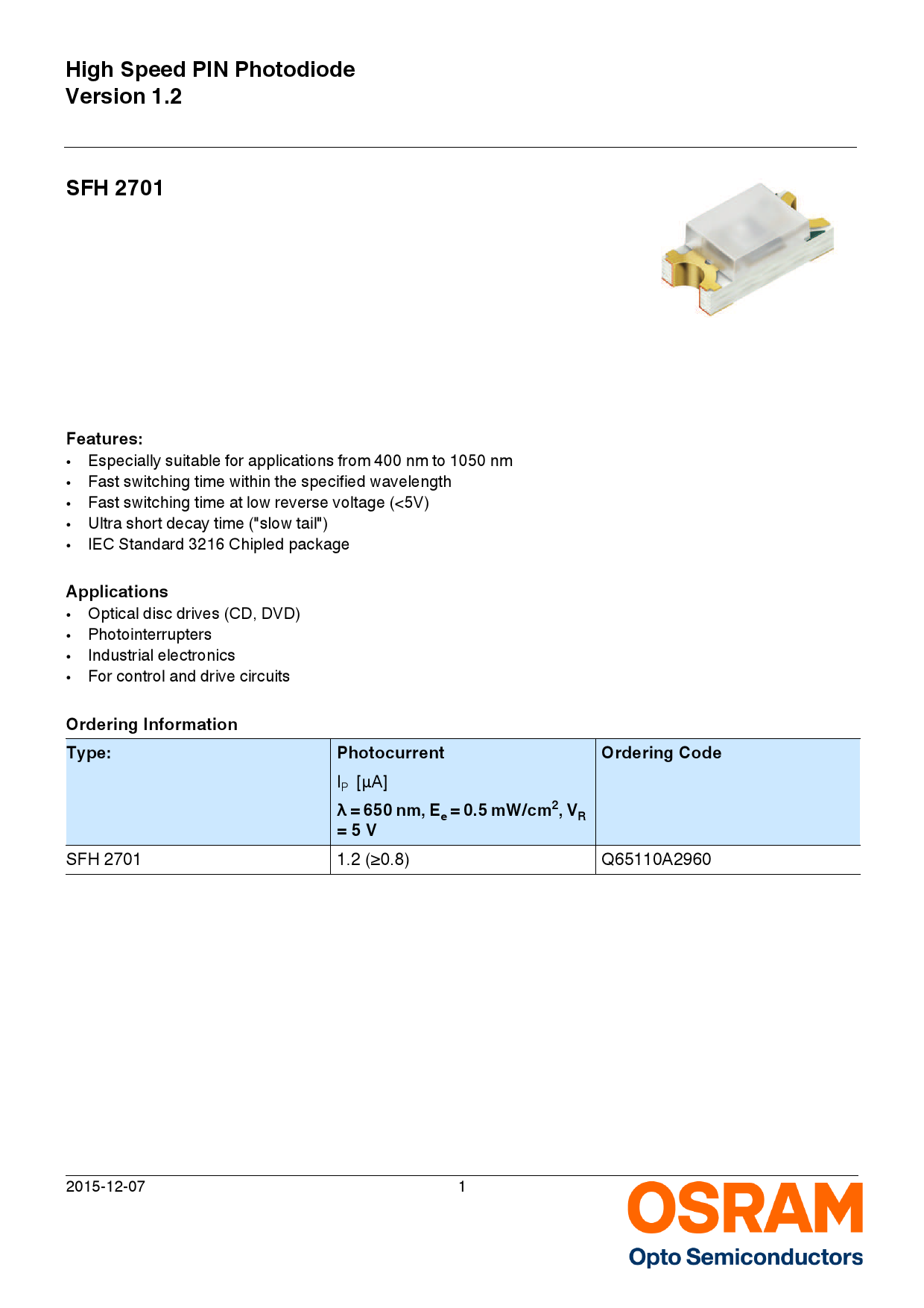 SFH 2701_（OSRAM）SFH 2701中文资料_价格_PDF手册-立创电子商城