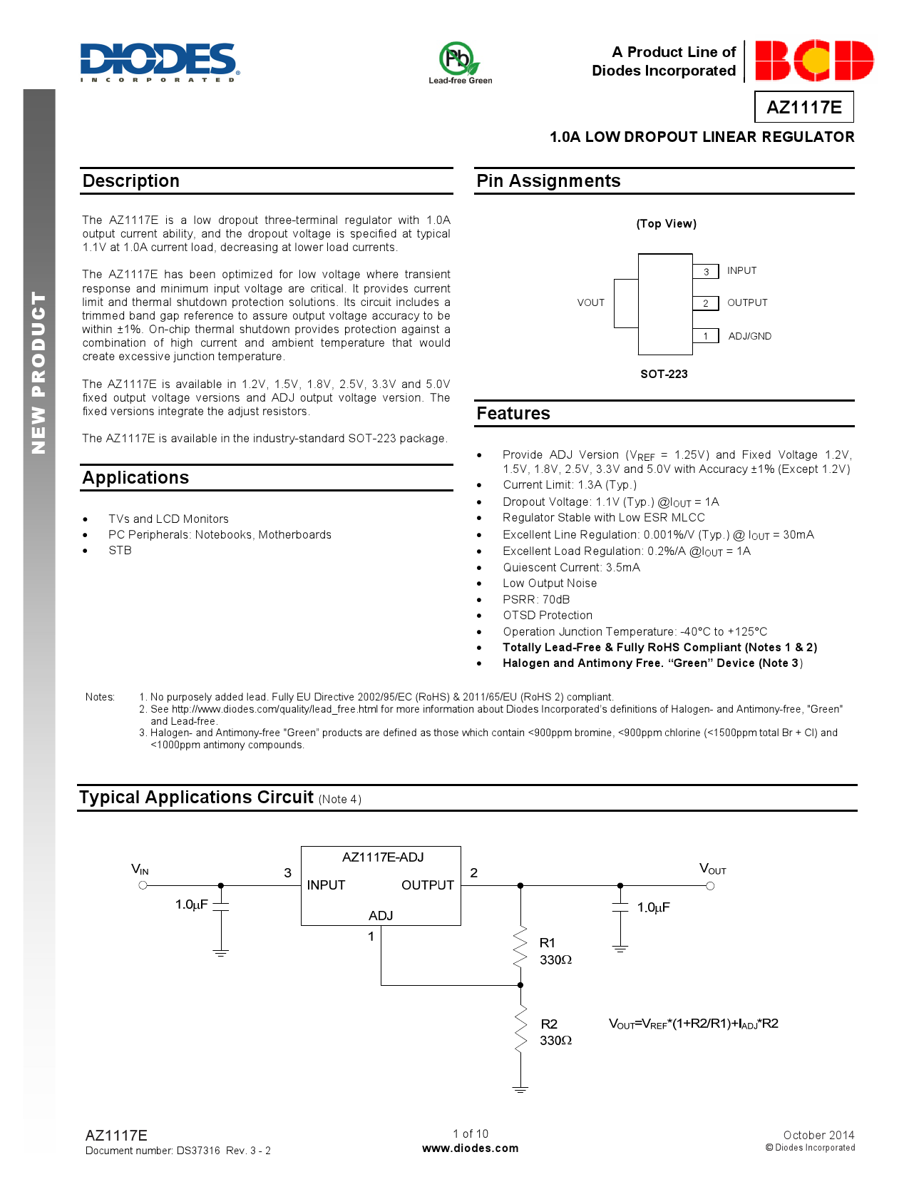 AZ1117EH-3.3TRG1_（DIODES(美台)）AZ1117EH-3.3TRG1中文资料_价格_PDF手册-立创电子商城