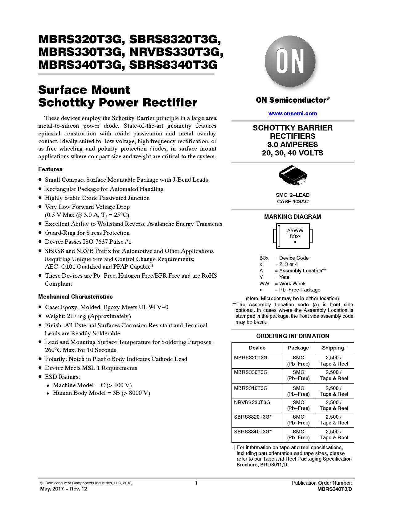 MBRS340T3G_（onsemi(安森美)）MBRS340T3G中文资料_价格_PDF手册-立创电子商城