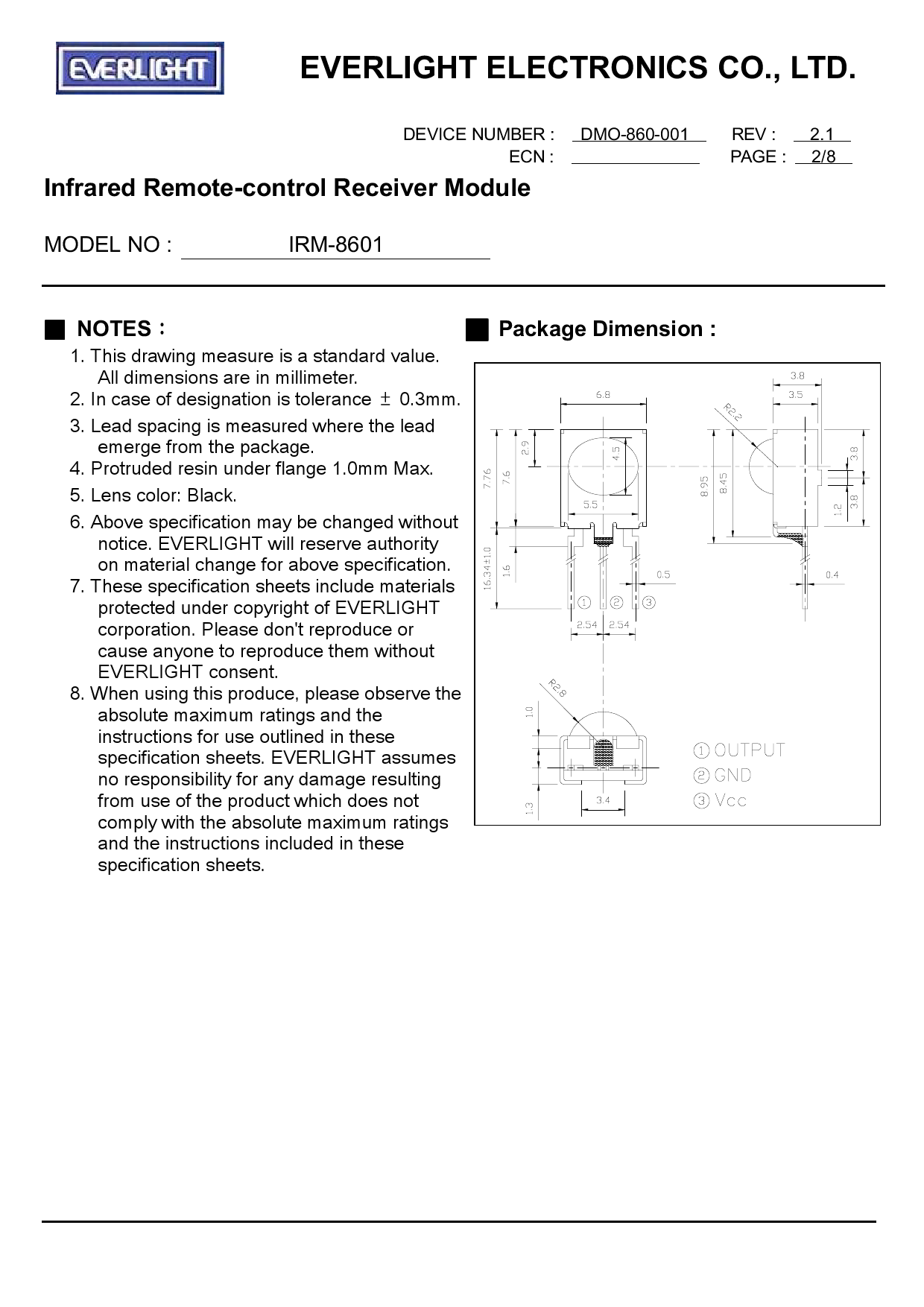 IRM8601_（EVERLIGHT(台湾亿光)）IRM8601中文资料_价格_PDF手册-立创电子商城