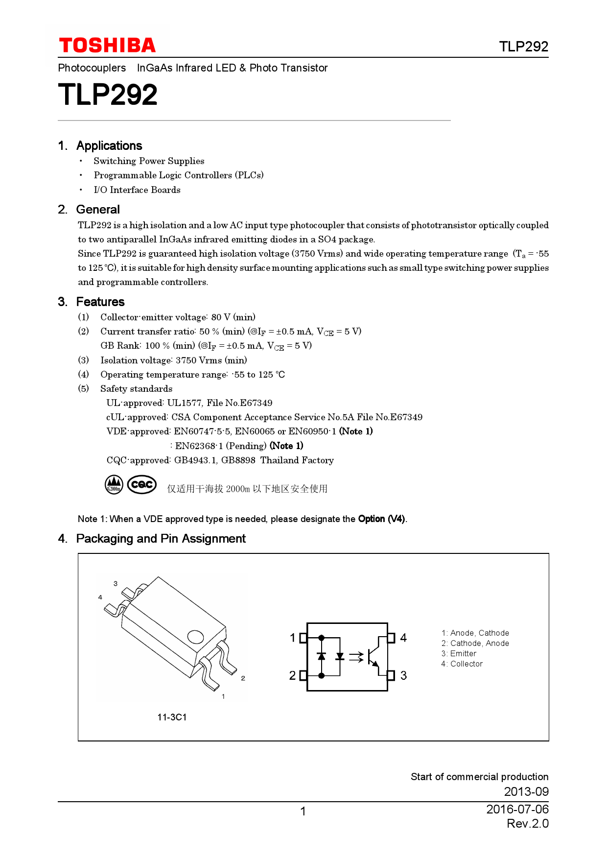TLP292(GB-TPL,E_（TOSHIBA(东芝)）TLP292(GB-TPL,E中文资料_价格_PDF手册-立创电子商城