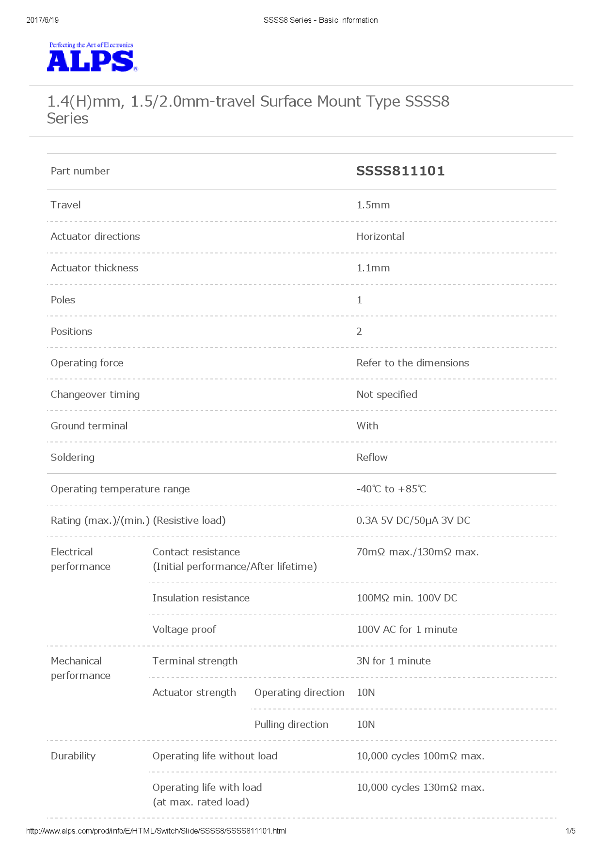 SSSS811101_（ALPSALPINE(阿尔卑斯阿尔派)）SSSS811101中文资料_价格_PDF手册-立创电子商城