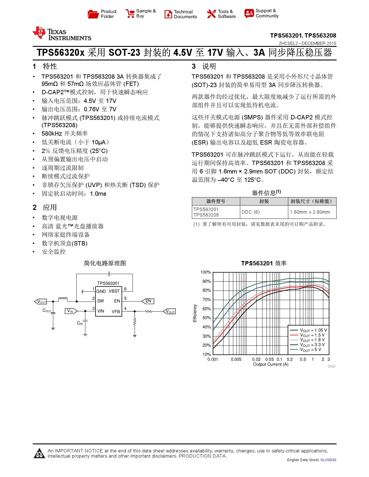 TPS563201DDCR_（TI(德州仪器)）TPS563201DDCR中文资料_价格_PDF手册-立创电子商城