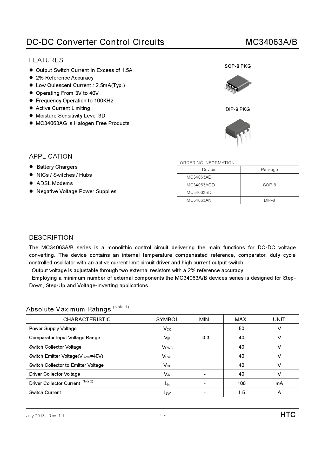 MC34063AD_（HTC）MC34063AD中文资料_价格_PDF手册-立创电子商城