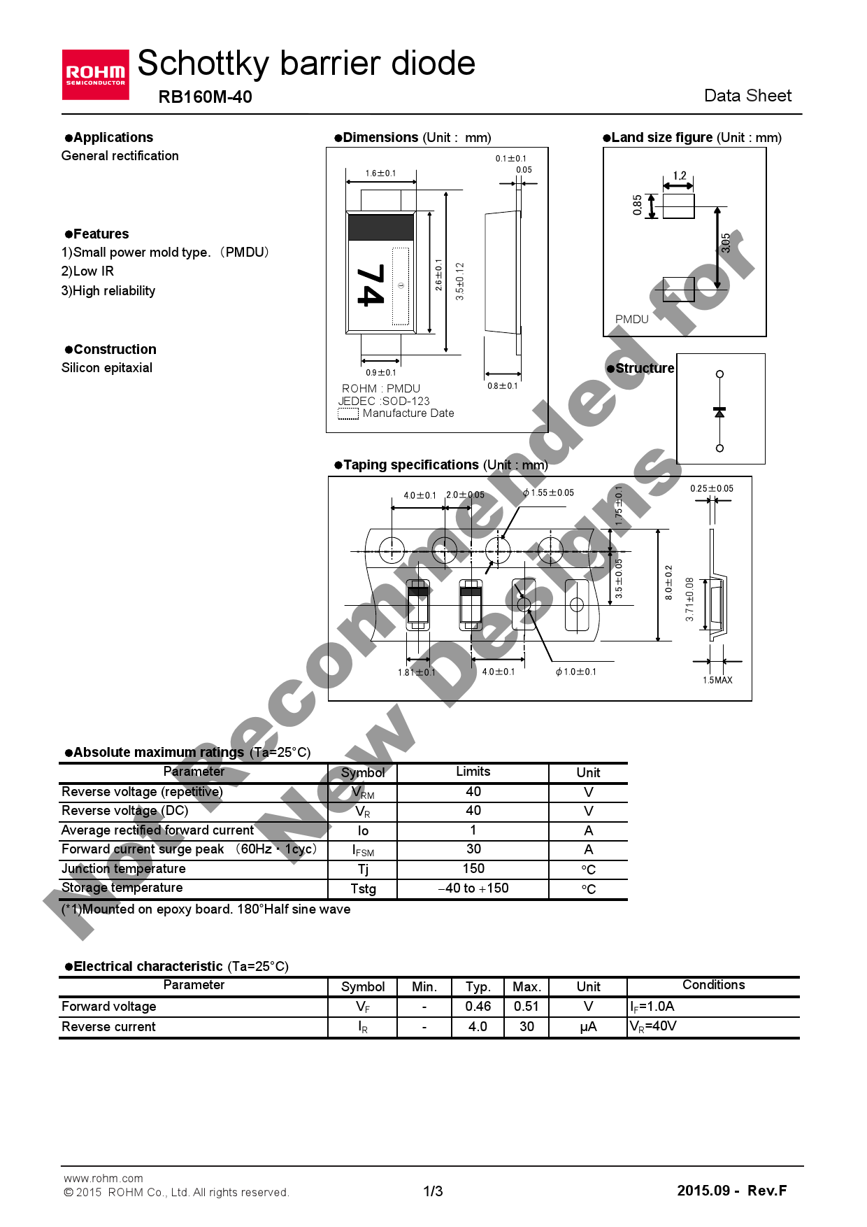 RB160M-40TR_（ROHM(罗姆)）RB160M-40TR中文资料_价格_PDF手册-立创电子商城
