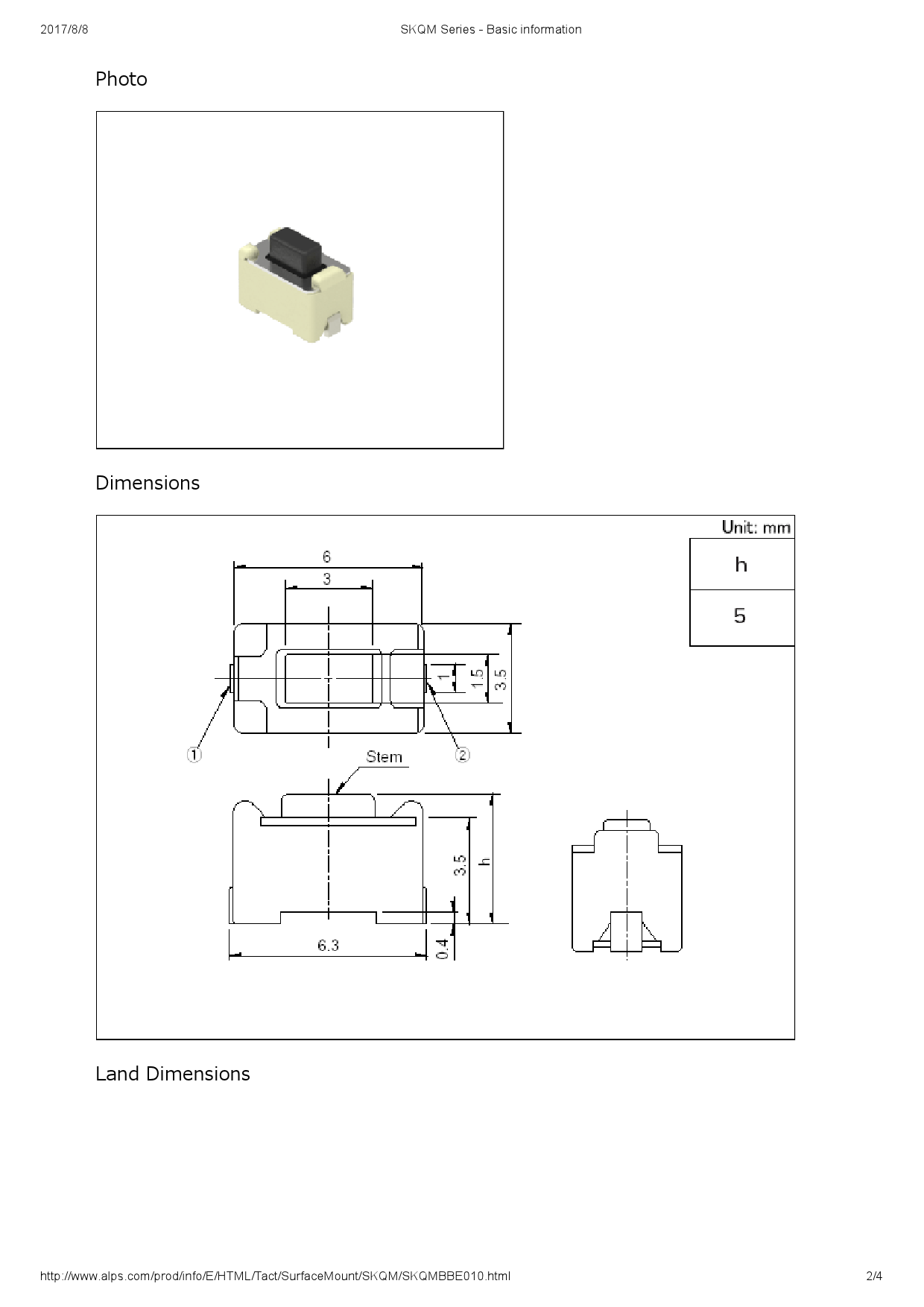 SKQMBBE010_（ALPSALPINE(阿尔卑斯阿尔派)）SKQMBBE010中文资料_价格_PDF手册-立创电子商城
