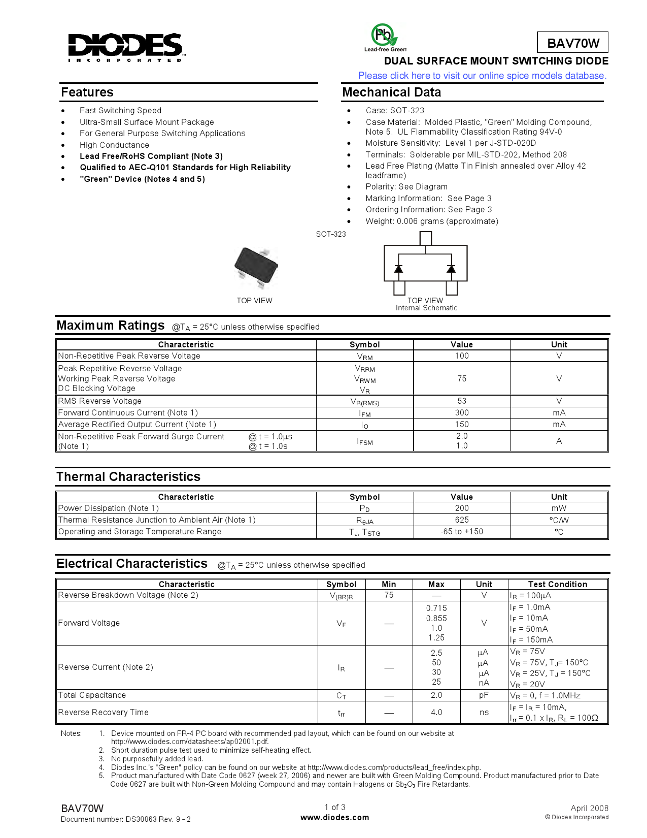 BAV70W-7-F_（DIODES(美台)）BAV70W-7-F中文资料_价格_PDF手册-立创电子商城