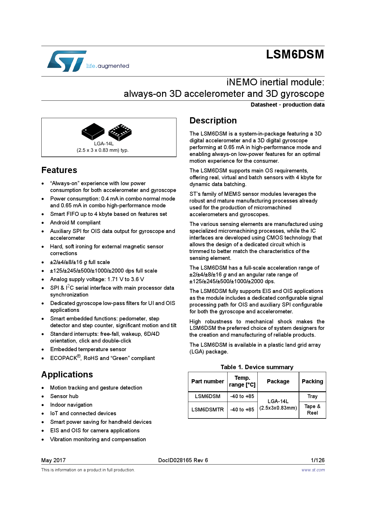 LSM6DSMTR_（ST(意法半导体)）LSM6DSMTR中文资料_价格_PDF手册-立创电子商城