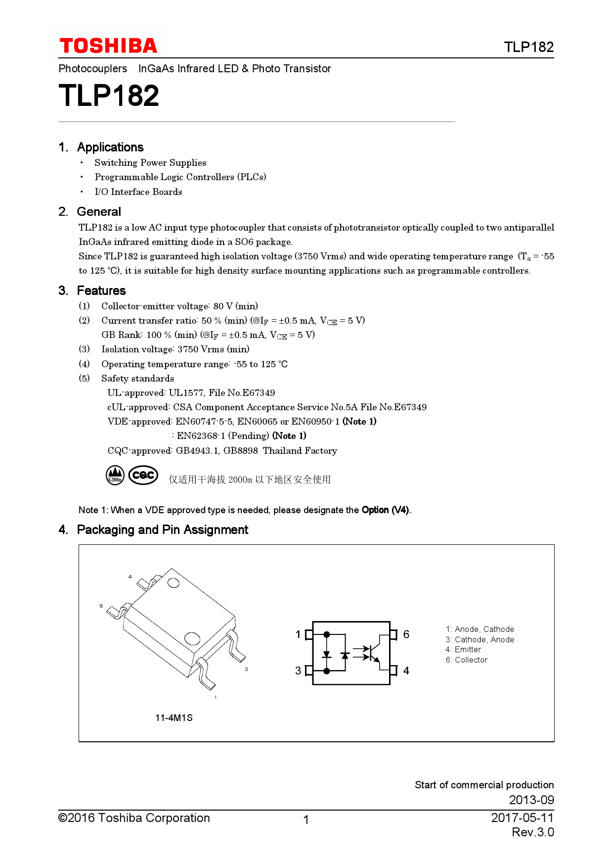 TLP182(GB-TPL,E_（TOSHIBA(东芝)）TLP182(GB-TPL,E中文资料_价格_PDF手册-立创电子商城