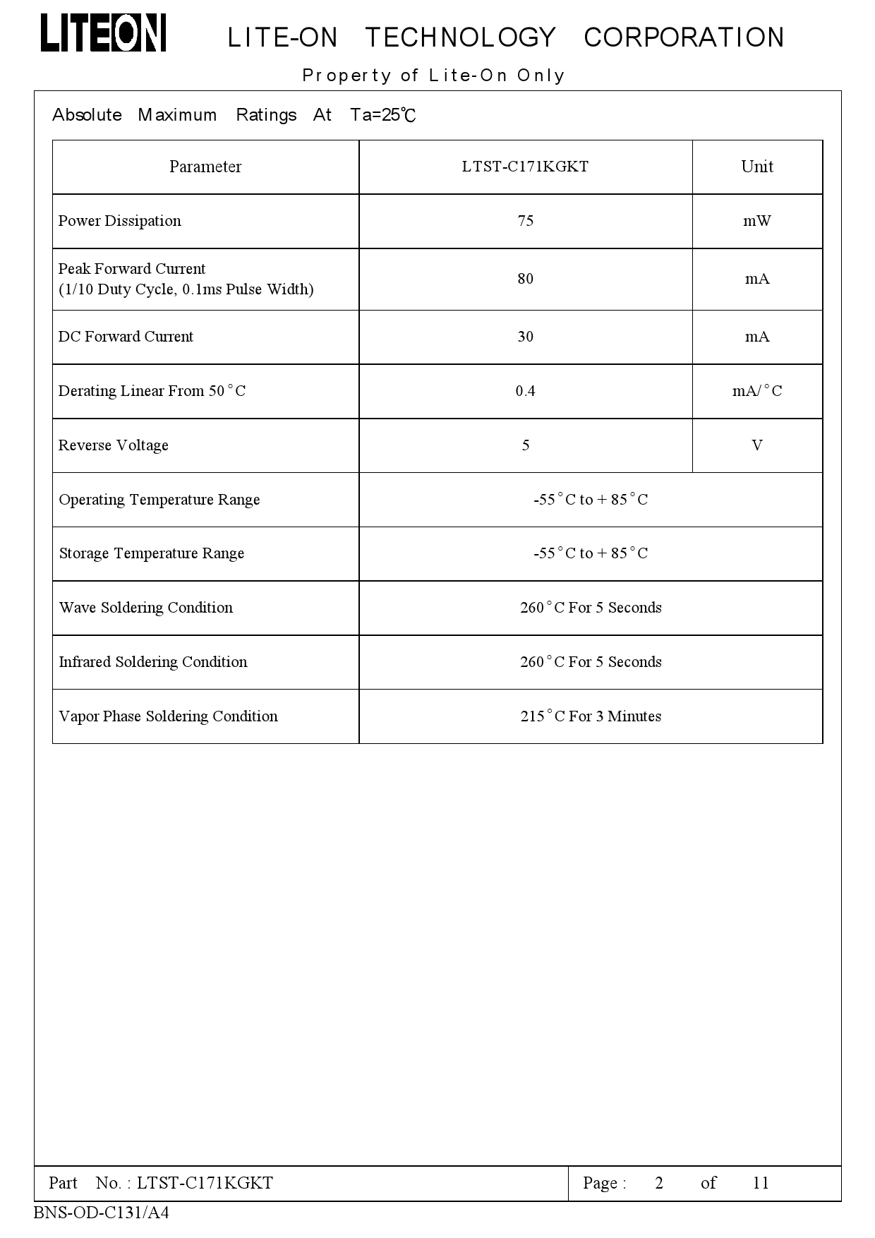 LTST-C171KGKT_（LITEON(台湾光宝)）LTST-C171KGKT中文资料_价格_PDF手册-立创电子商城