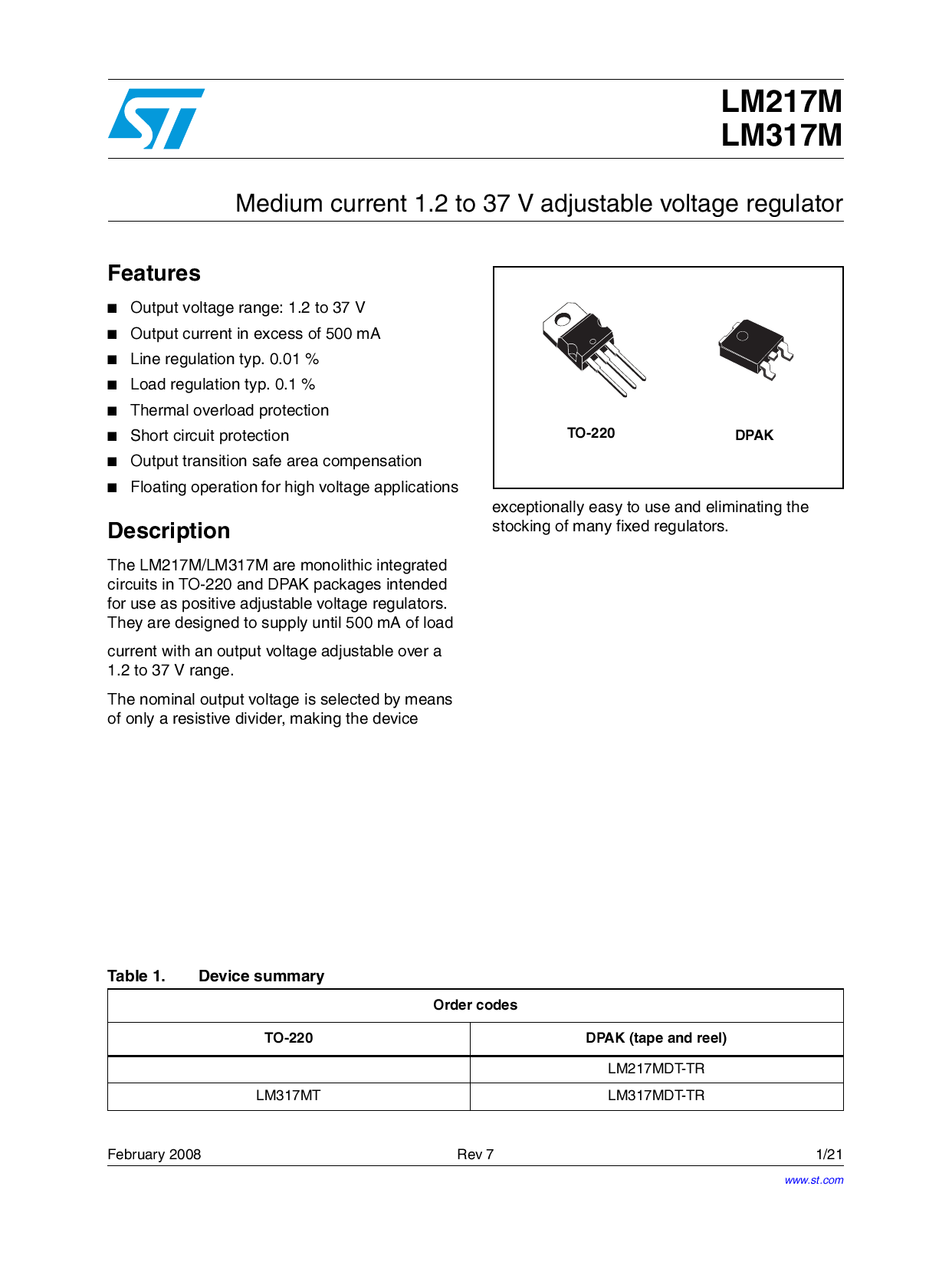 LM317MDT-TR_（ST(意法半导体)）LM317MDT-TR中文资料_价格_PDF手册-立创电子商城
