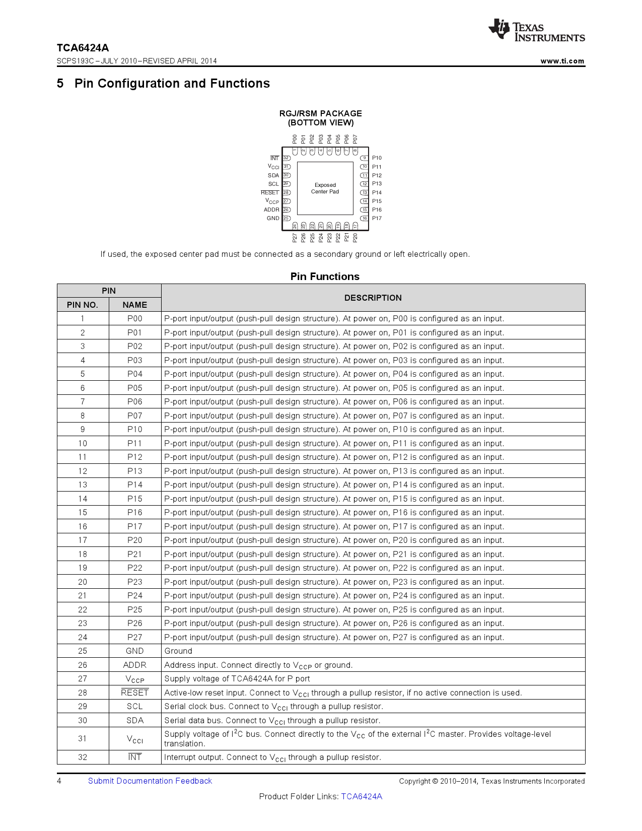 TCA6424ARGJR_（TI(德州仪器)）TCA6424ARGJR中文资料_价格_PDF手册-立创电子商城