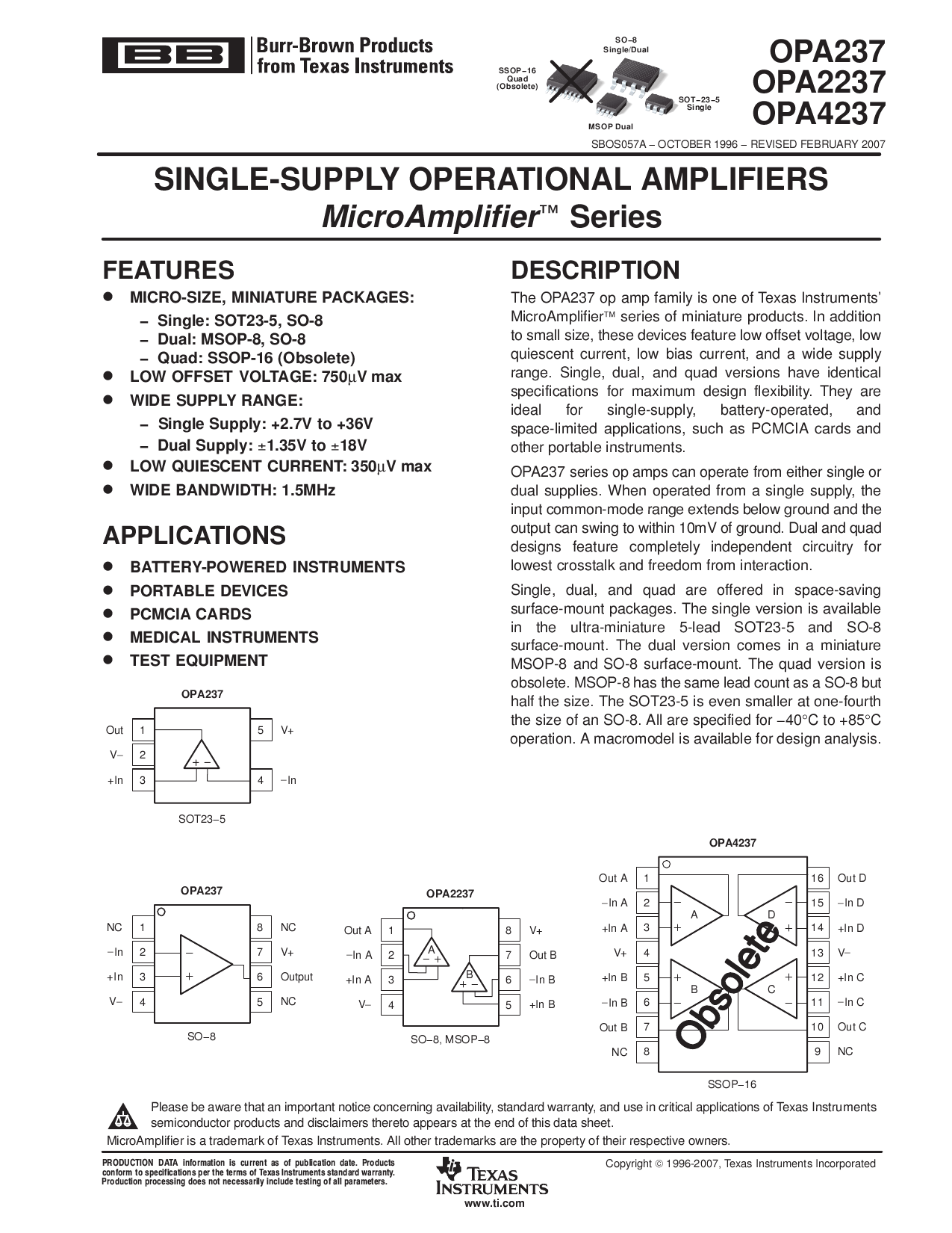 OPA237NA/3K_（TI(德州仪器)）OPA237NA/3K中文资料_价格_PDF手册-立创电子商城