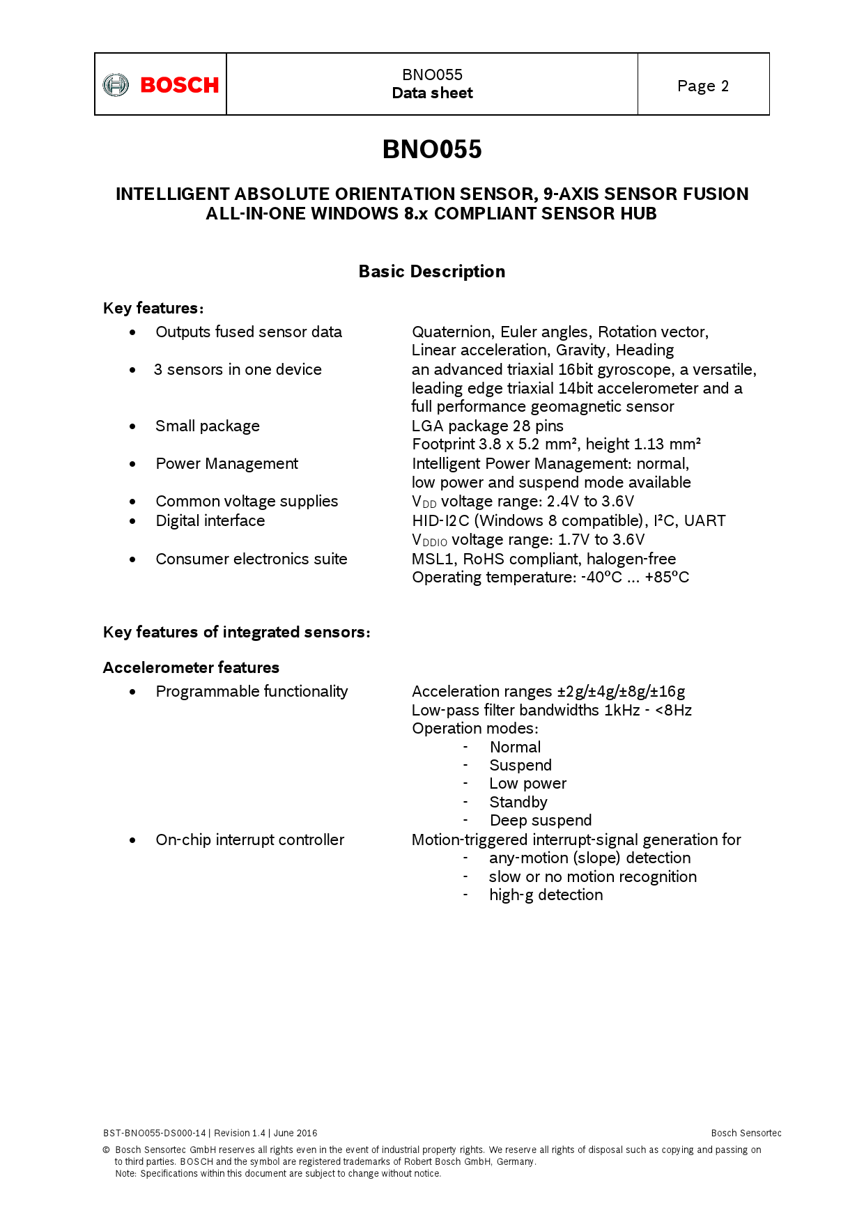 BNO055_（Bosch(博世)）BNO055中文资料_价格_PDF手册-立创电子商城