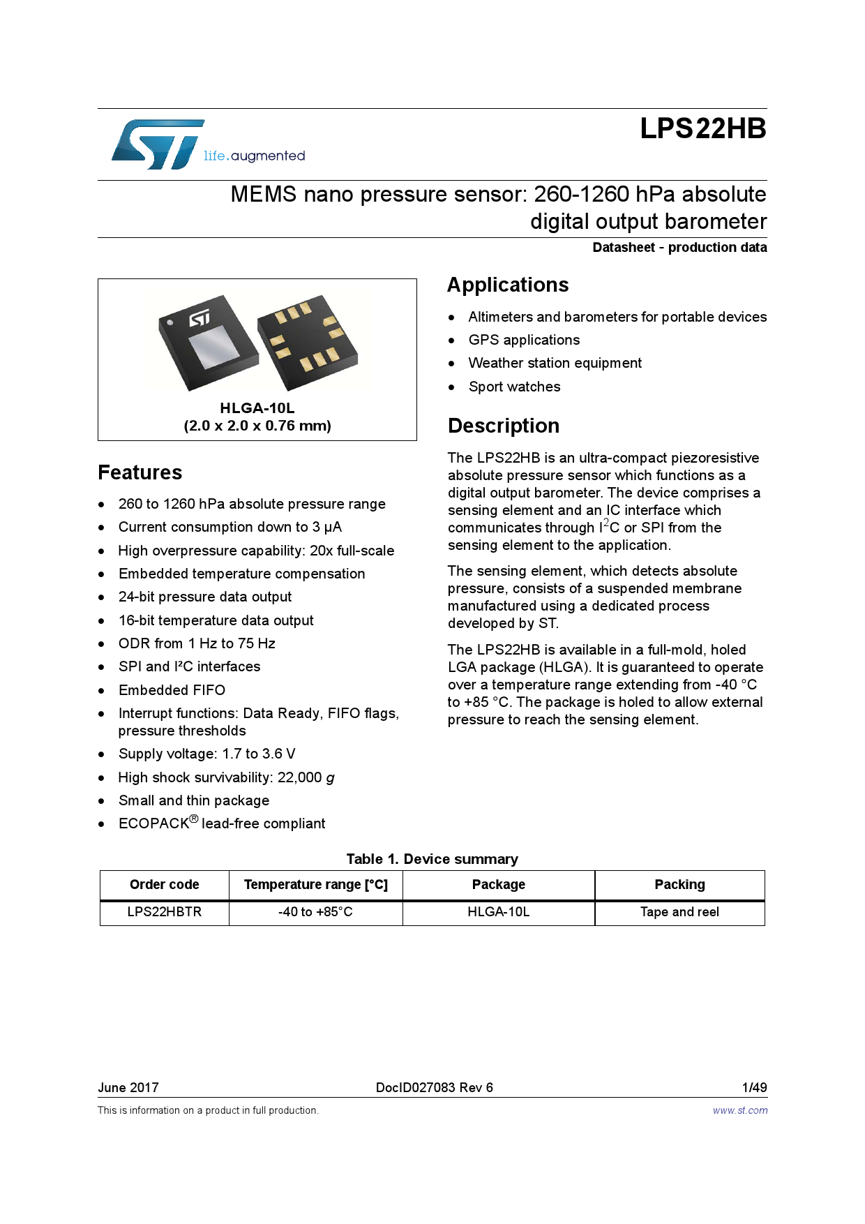 LPS22HBTR_（ST(意法半导体)）LPS22HBTR中文资料_价格_PDF手册-立创电子商城