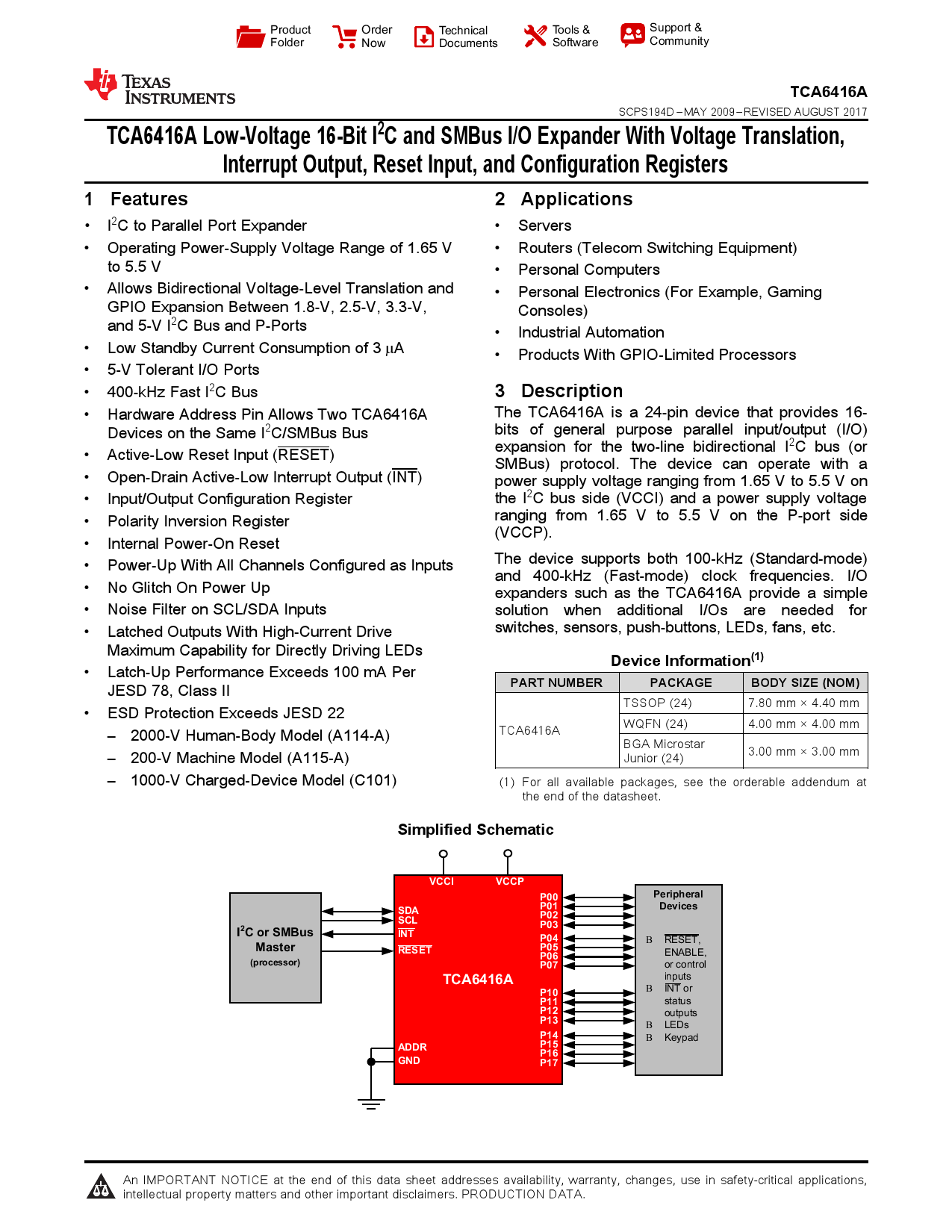 TCA6416APWR_（TI(德州仪器)）TCA6416APWR中文资料_价格_PDF手册-立创电子商城