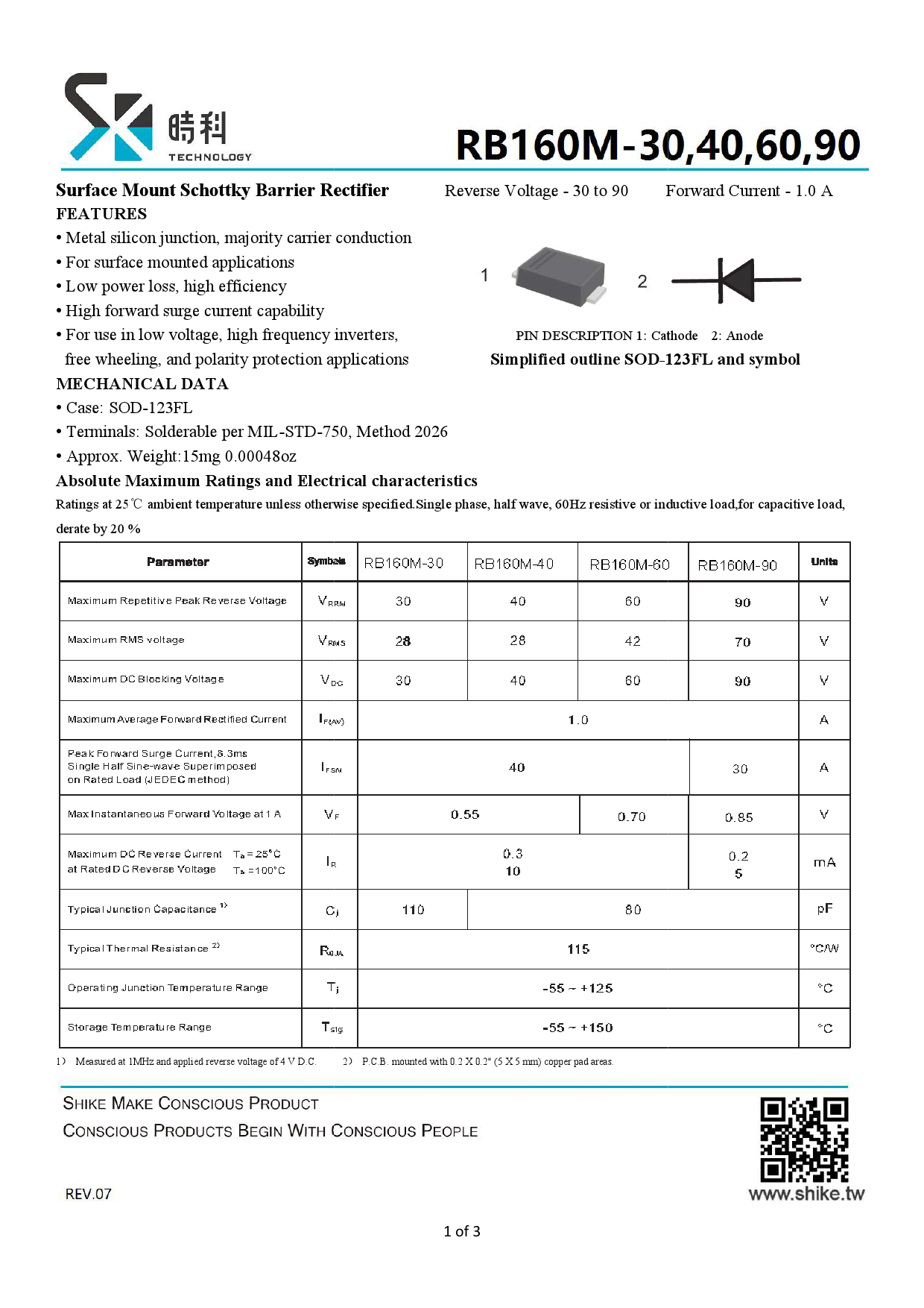 RB160M-30_（SHIKUES(时科)）RB160M-30中文资料_价格_PDF手册-立创电子商城